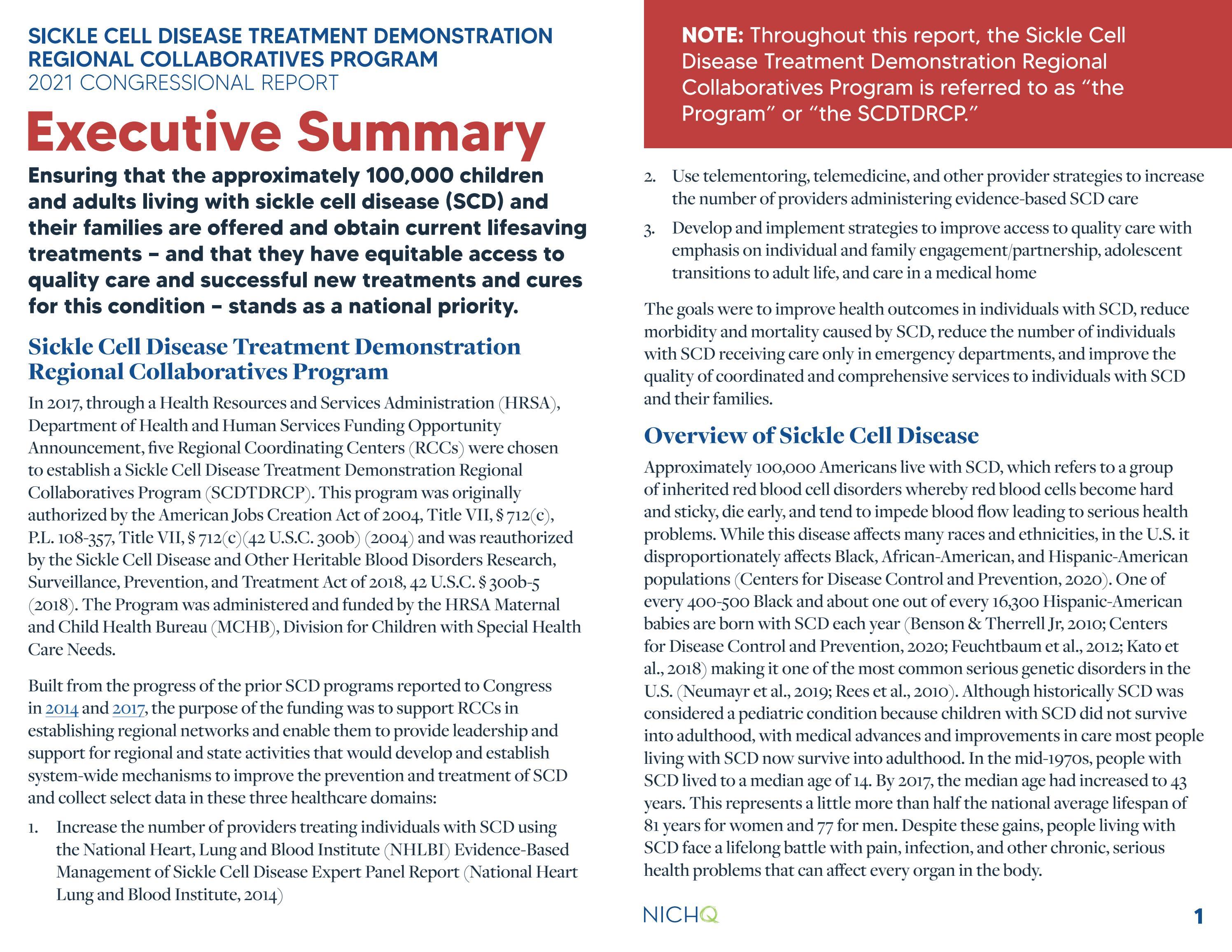 2021 SCDTDRCP Report to Congress - Executive Summary by NICHQ - Issuu