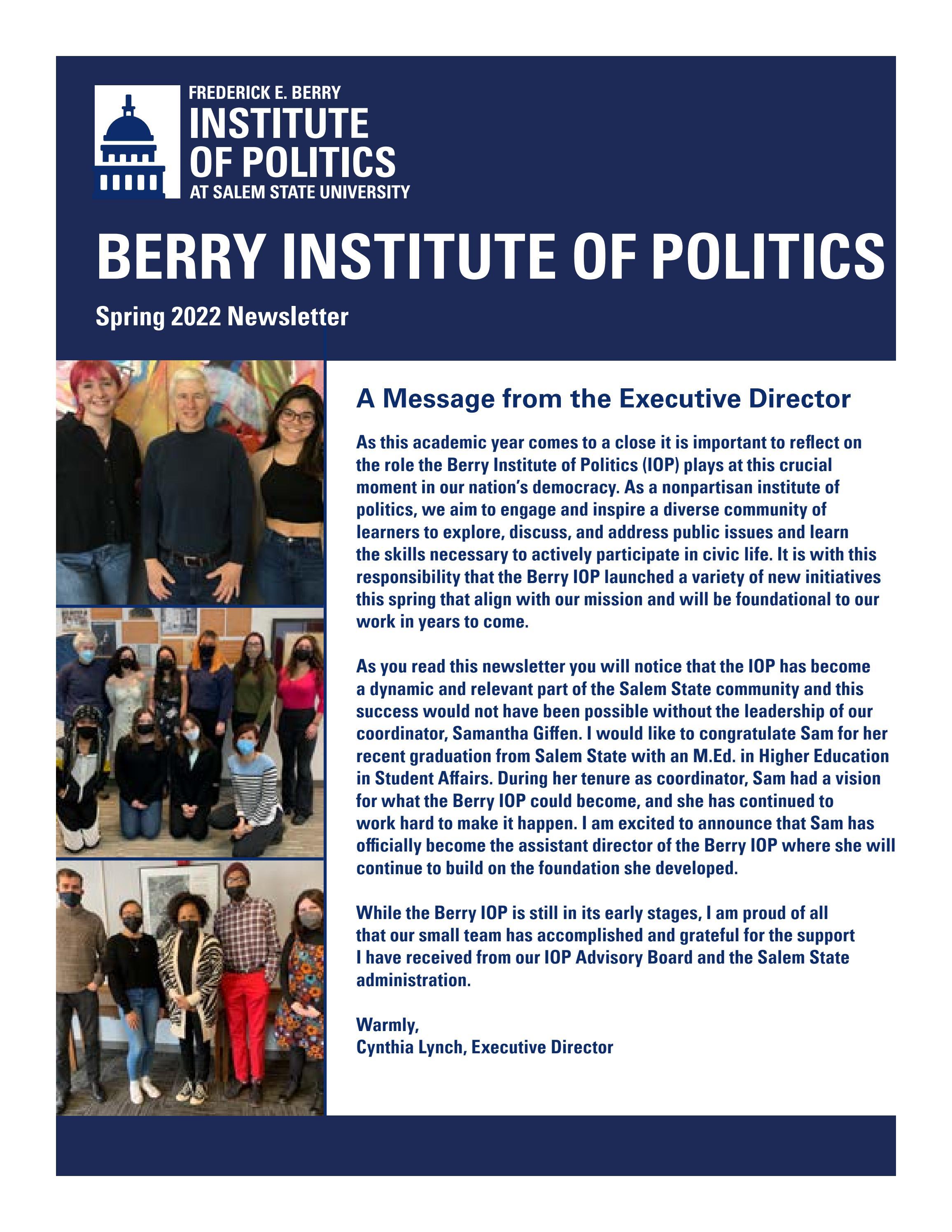 Spring 2022 Newsletter of the Frederick E. Berry Institute of Politics ...
