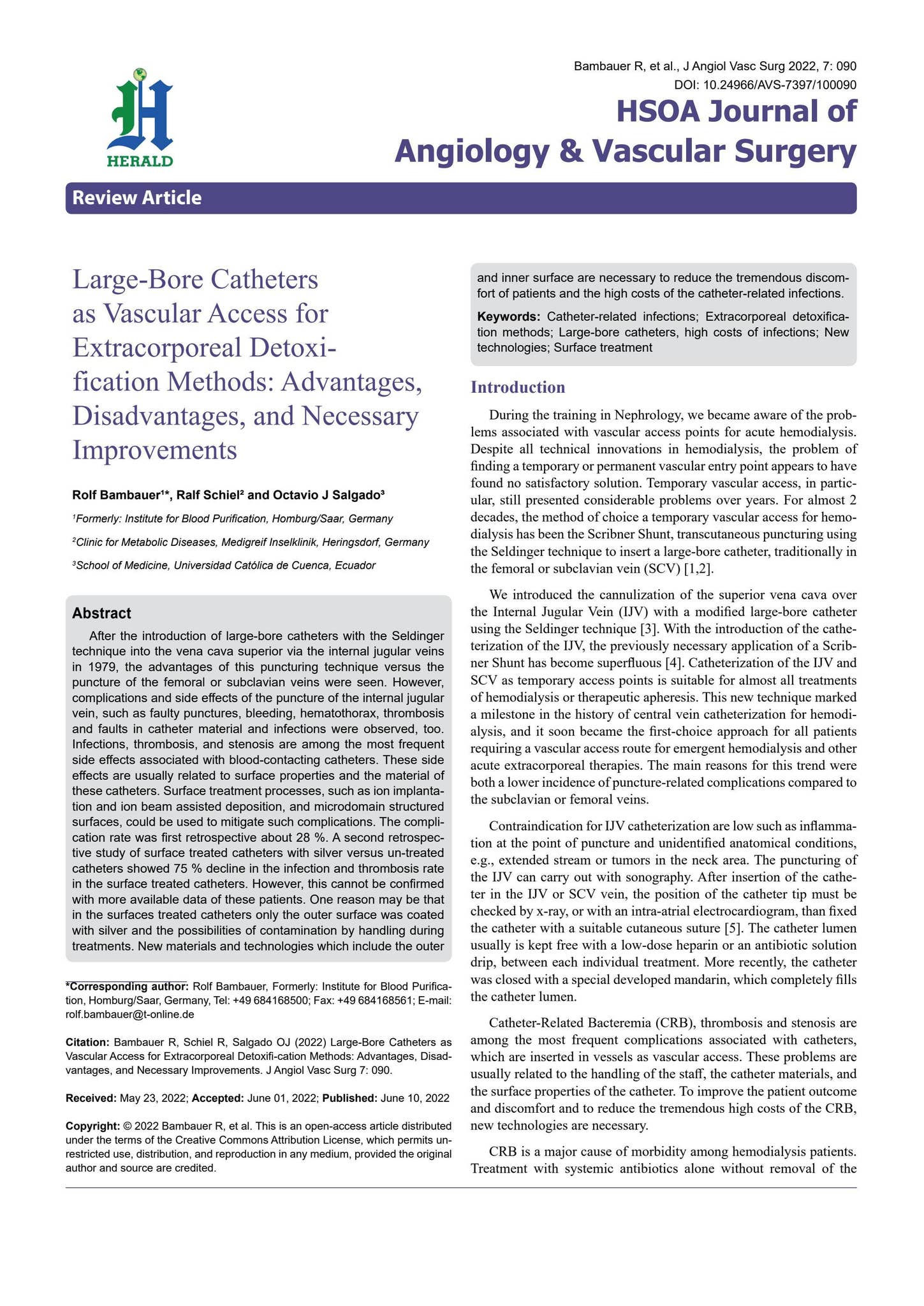 Large-Bore Catheters as Vascular Access for Extracorporeal ...
