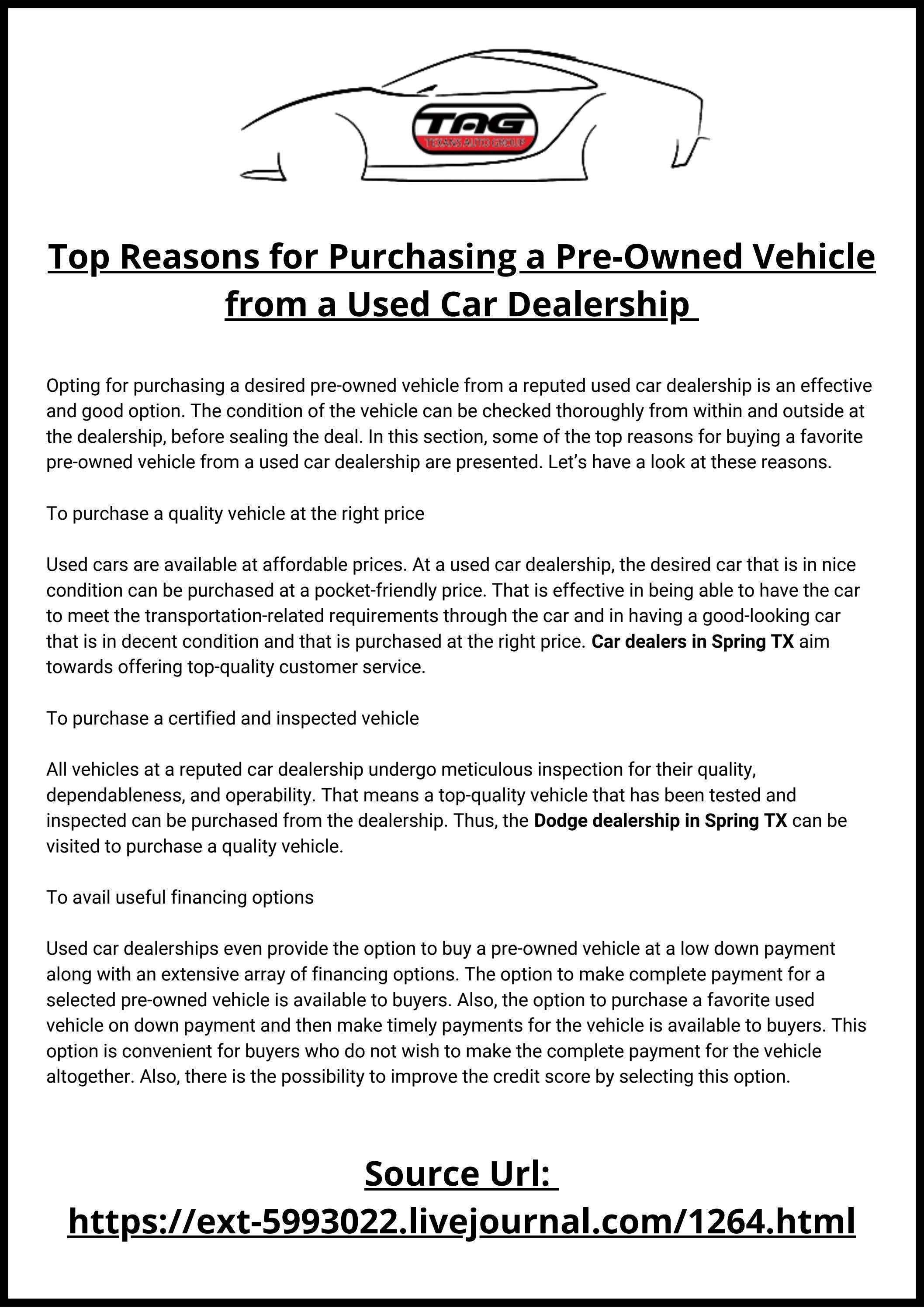 Top Reasons for Purchasing a Pre-Owned Vehicle from a Used Car ...