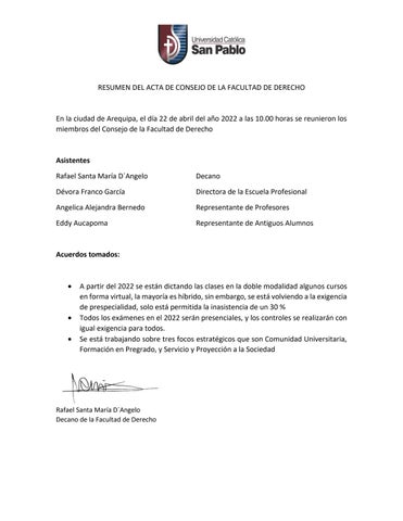 Actas de la Facultad de Derecho 2022 by Universidad Católica San Pablo - - Issuu