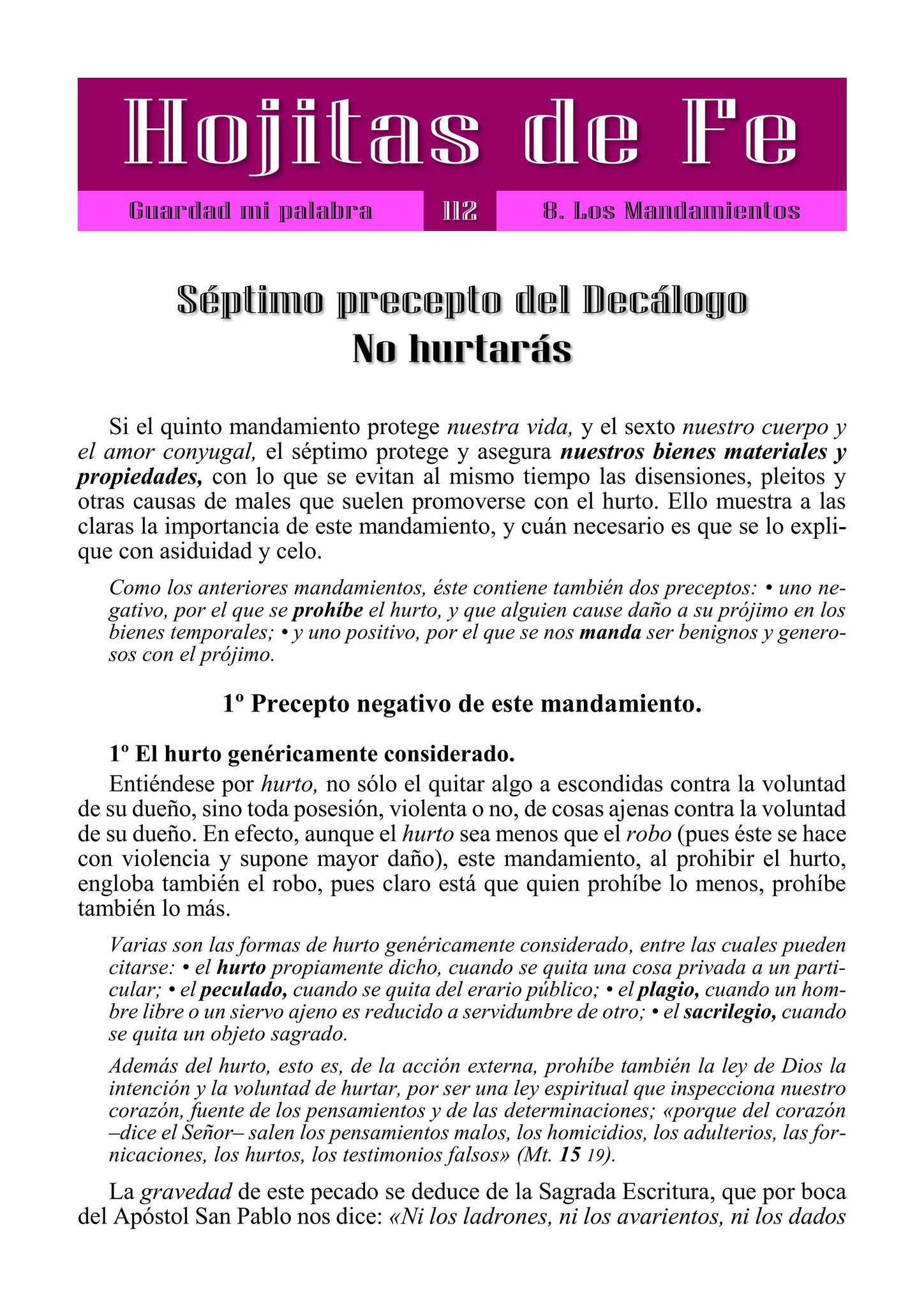 Hojitas de Fe 112 - Séptimo precepto del Decálogo by JMJ.ediciones - Issuu