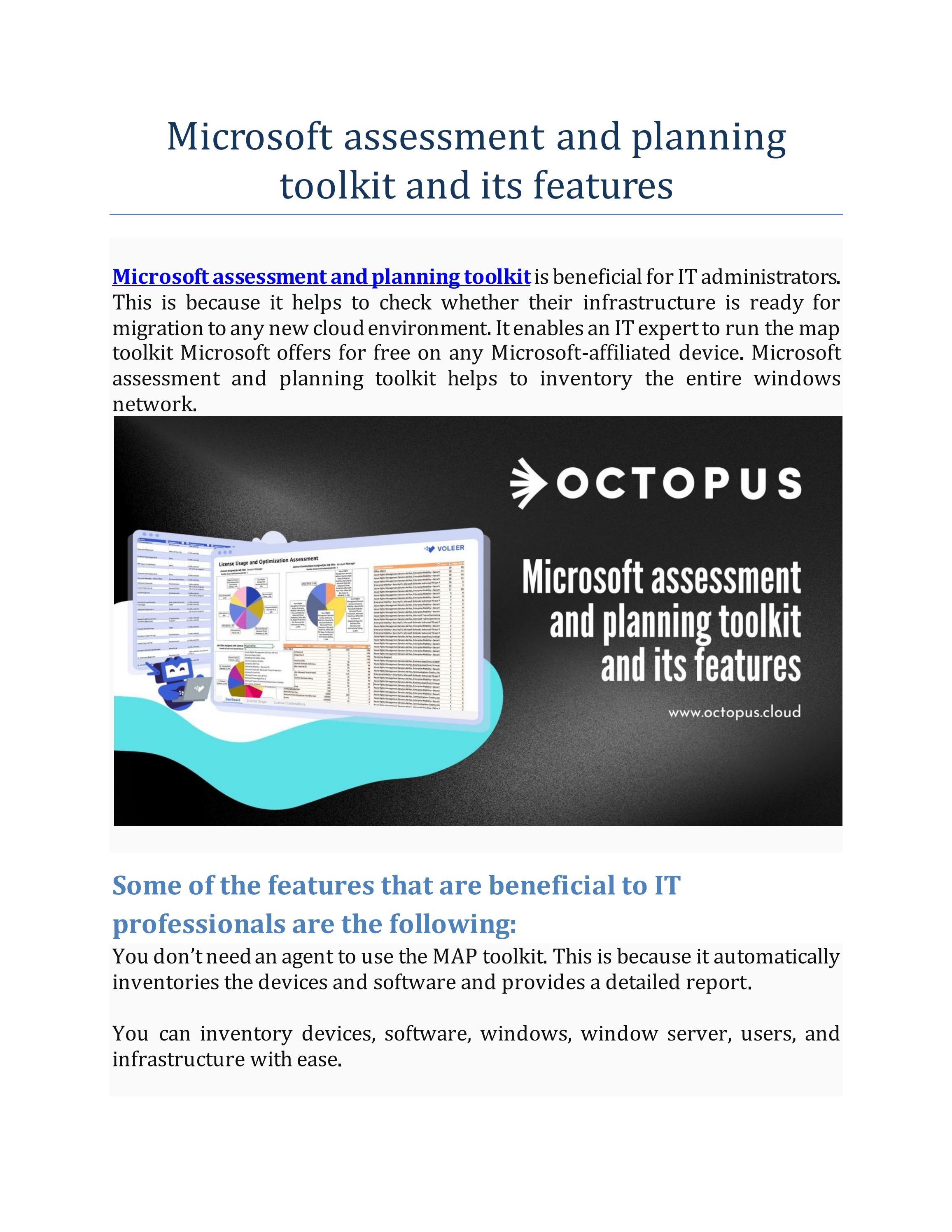 Microsoft Assessment And Planning Toolkit And Its Features By Octopus Cloud Ag Issuu
