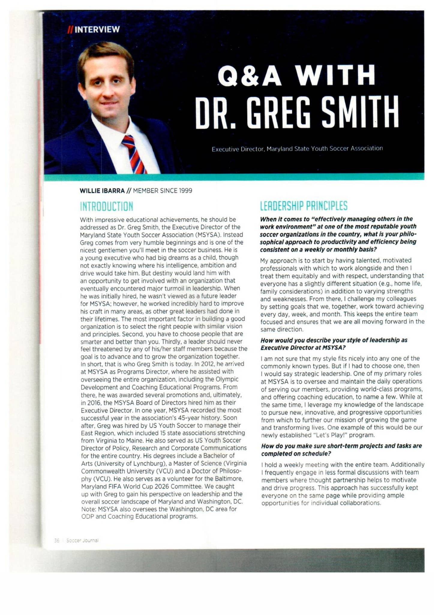My Q&A with Dr. Greg Smith, Executive Director, MSYSA by Willie Ibarra ...