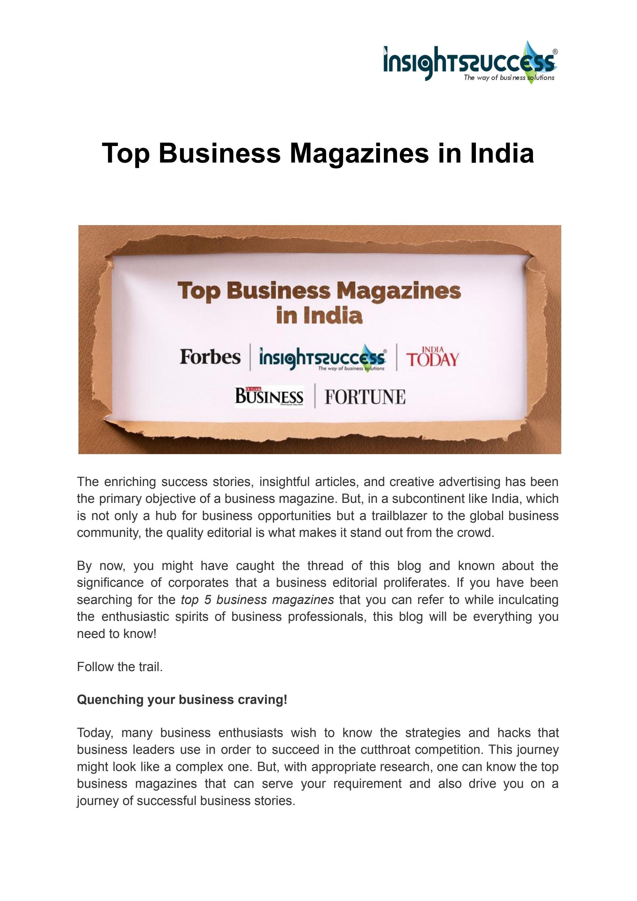 Top Business Magazines in India by Insights Success Media - Issuu