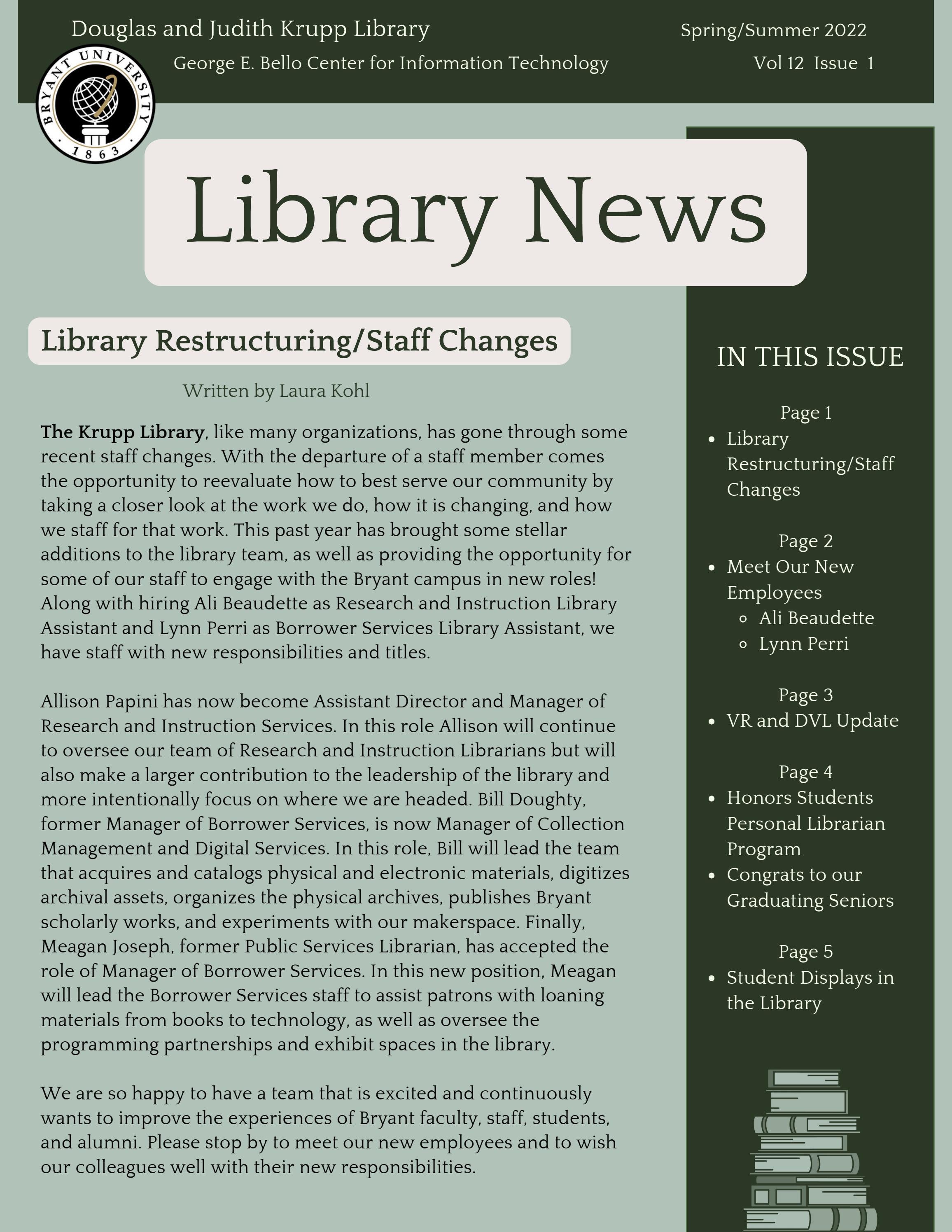 Krupp Library Newsletter - Spring/Summer 2022 by Bryant University - Issuu