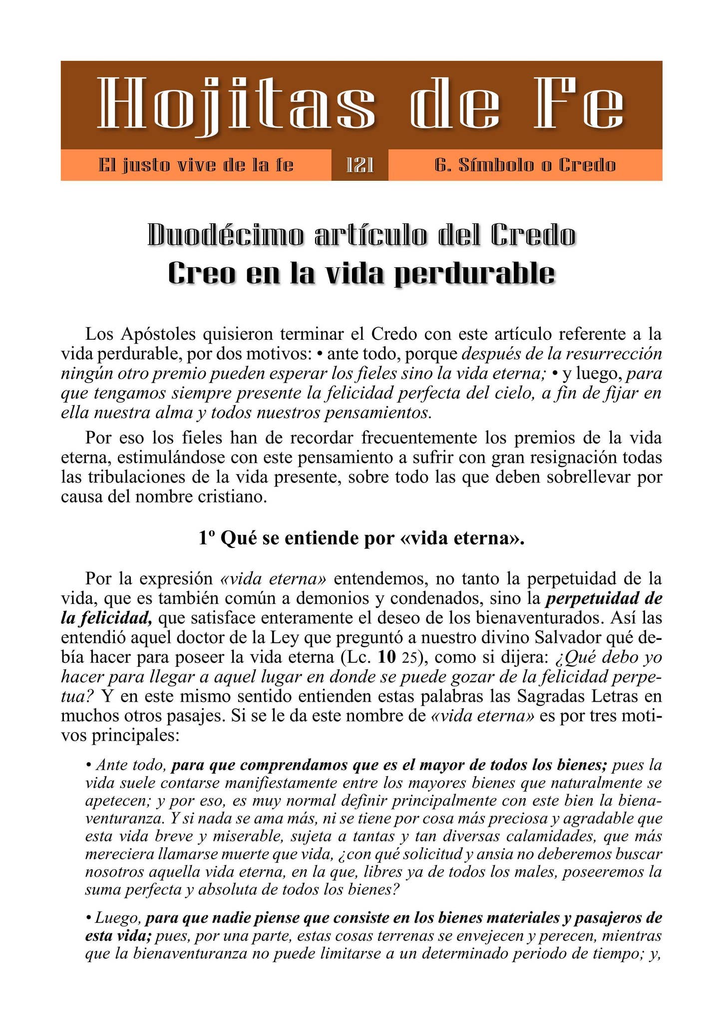 Hojitas de Fe 121 - Duodécimo artículo del Credo by JMJ.ediciones - Issuu