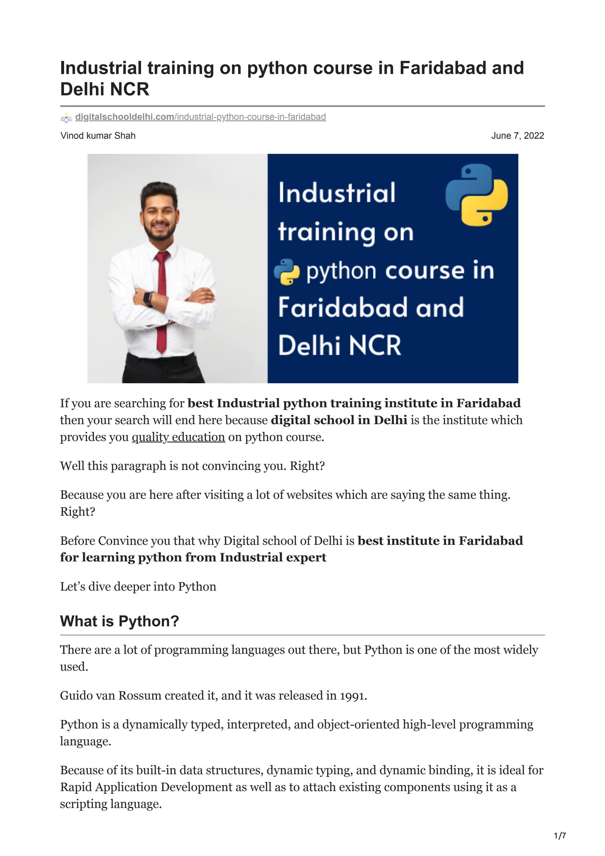 Industrial training on python course in Faridabad by shwetagoel7 - Issuu