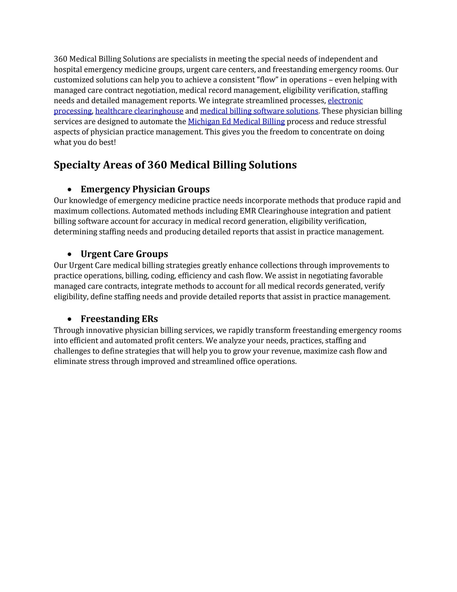 Michigan Ed Medical Billing Services for Episodic Care Services by 360 ...