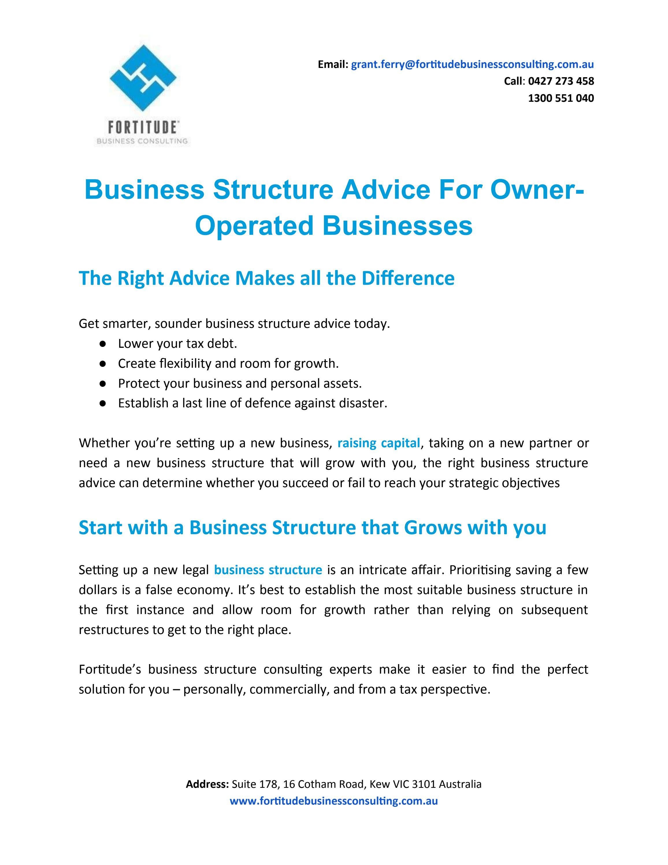 Business Structure Advice For Owner-Operated Businesses by ...