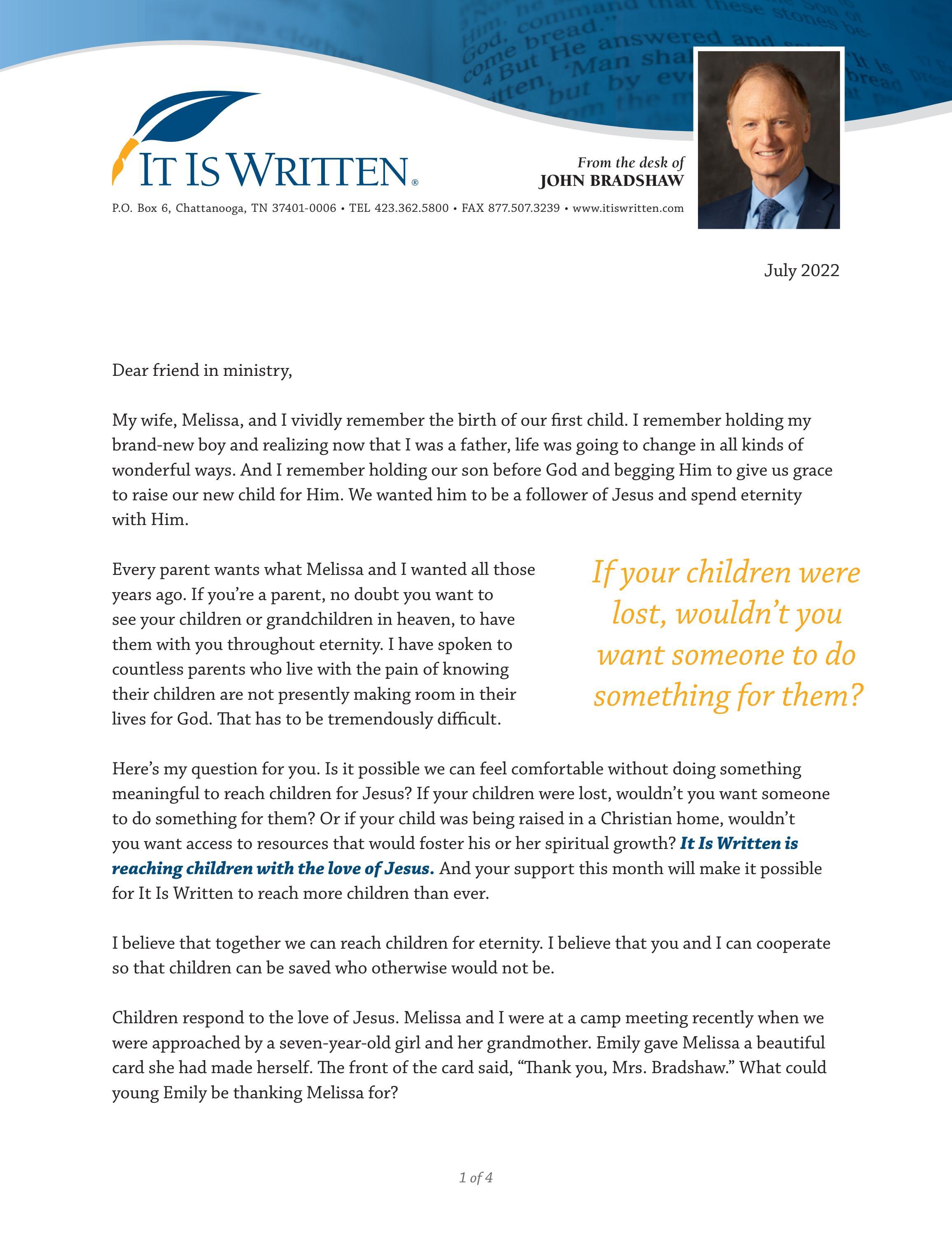 July 2022 Letter by It Is Written, Inc - Issuu