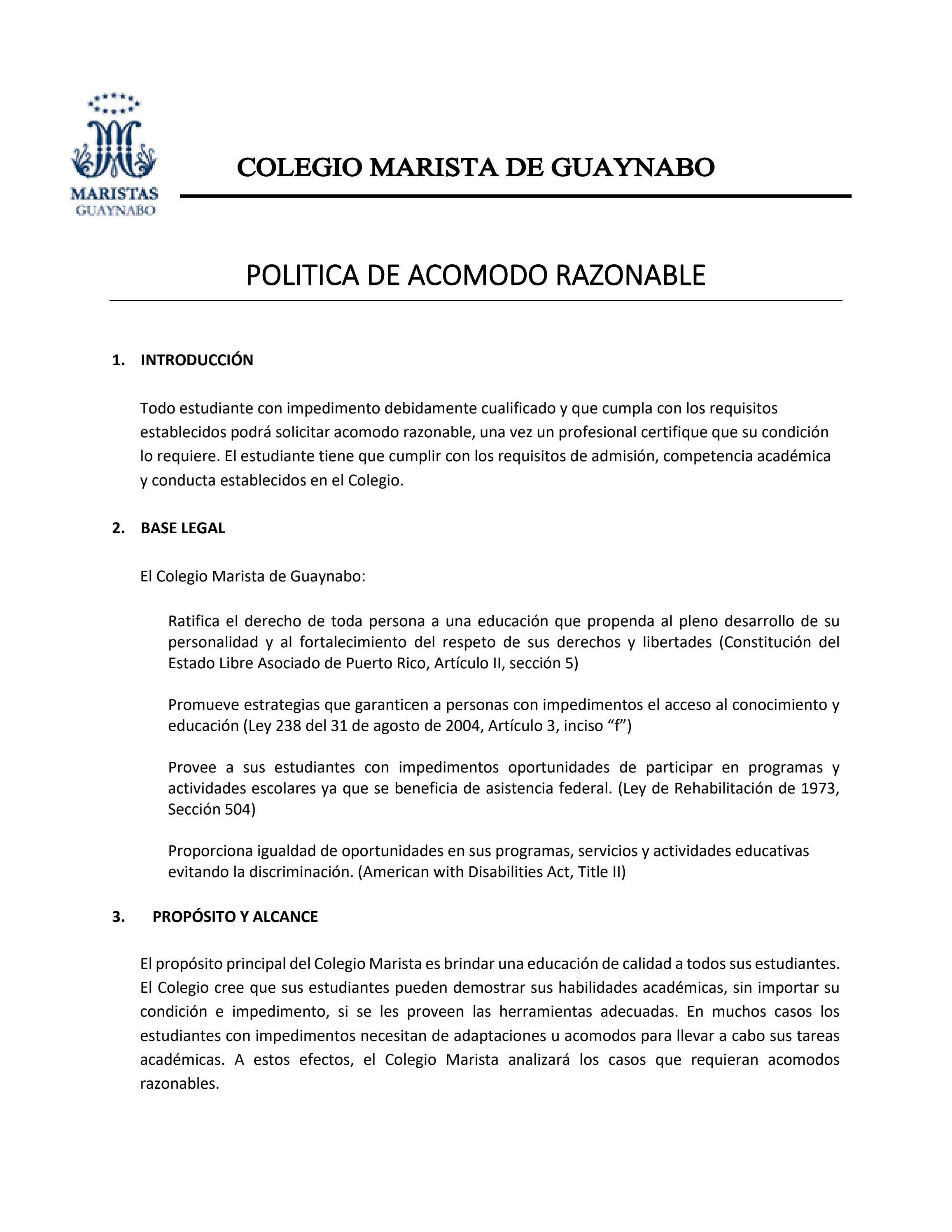 Política de Acomodo Razonable-Colegio Marista Guaynabo by ...