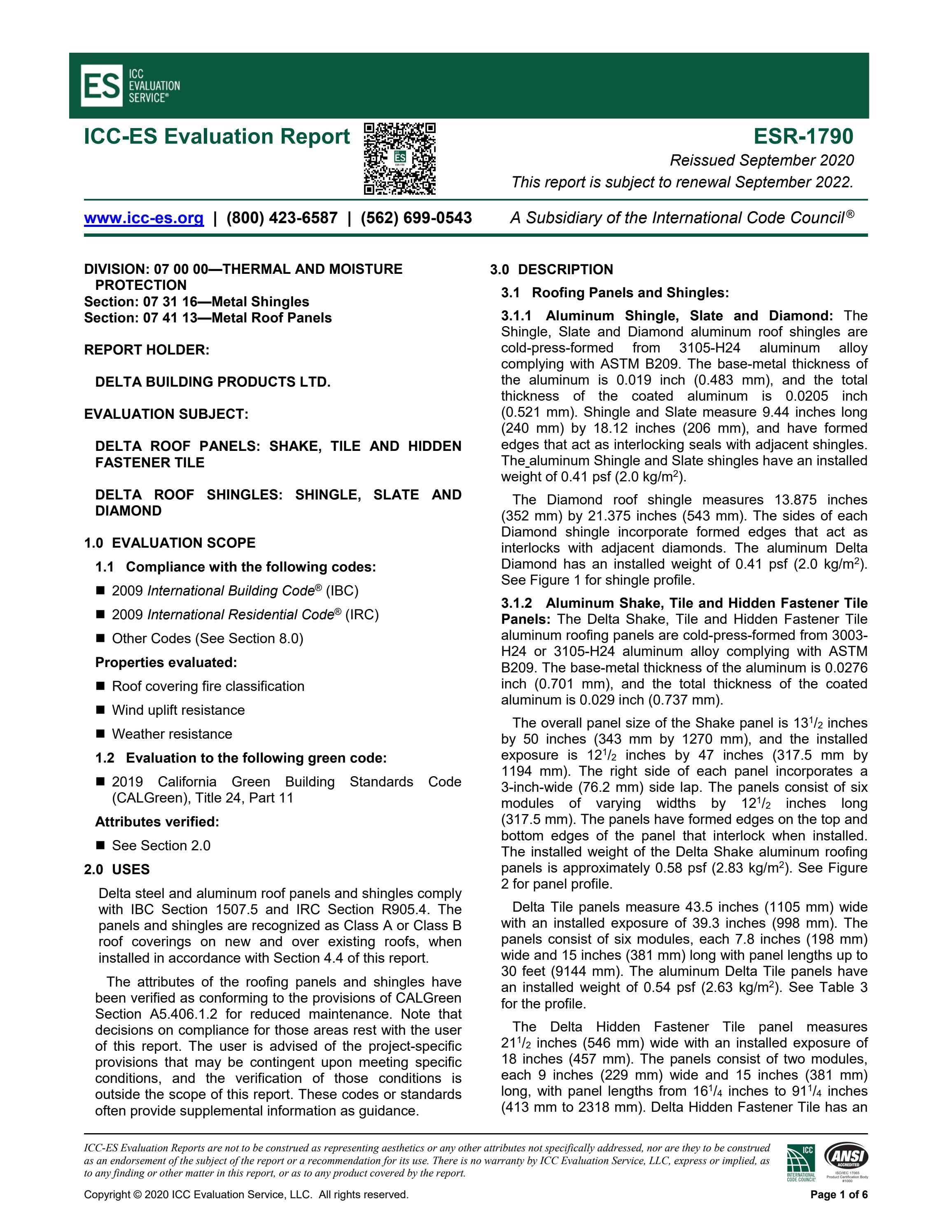 ICC Evaluation Report 1790 by Interlock Metal Roofing - Issuu