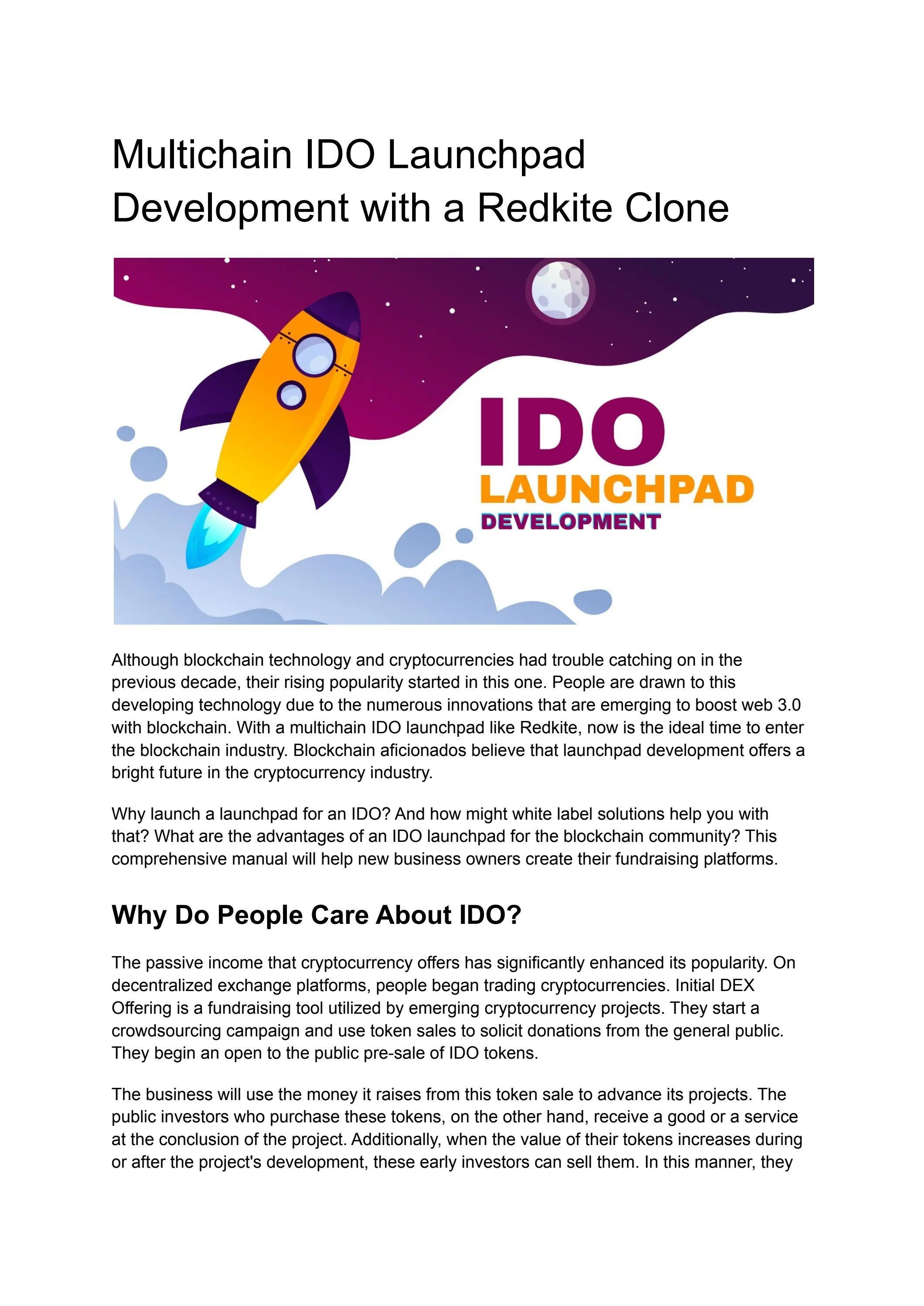 Multichain IDO Launchpad Development with a Redkite Clone by Jennifer watson - Issuu