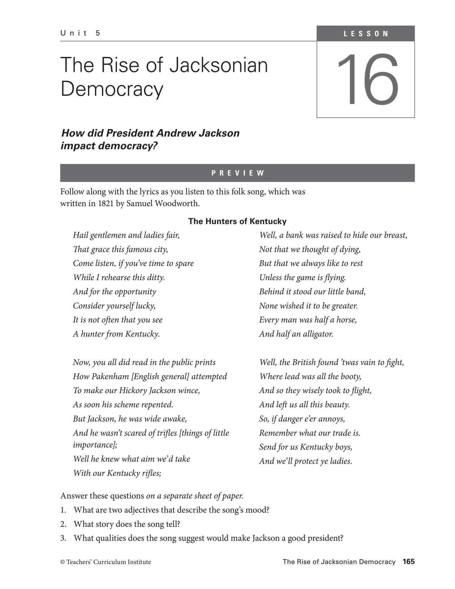 The Rise of Jacksonian Democracy_ISN_Preview by Teachers' Curriculum ...