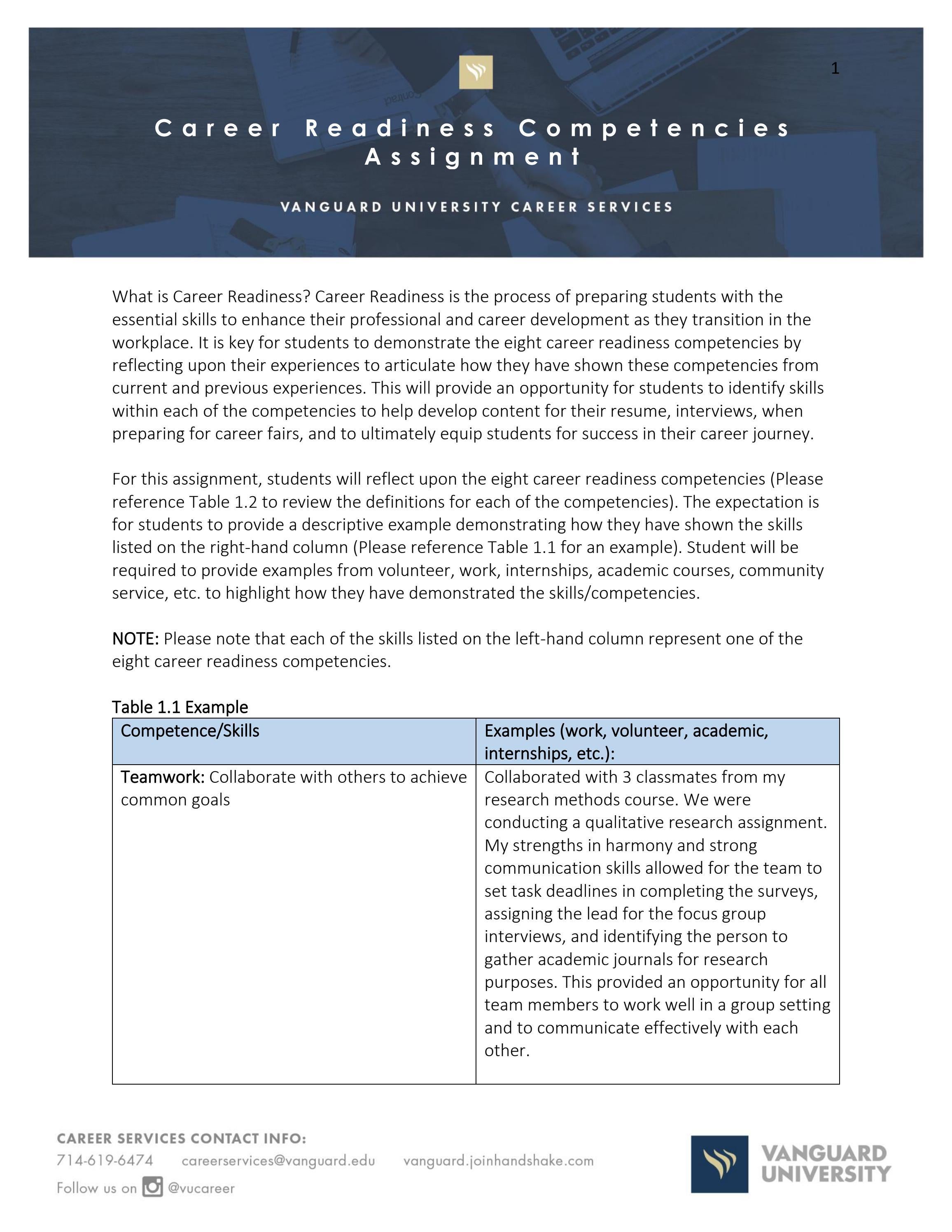 Career Readiness Competencies Assignment by Vanguard University - Issuu