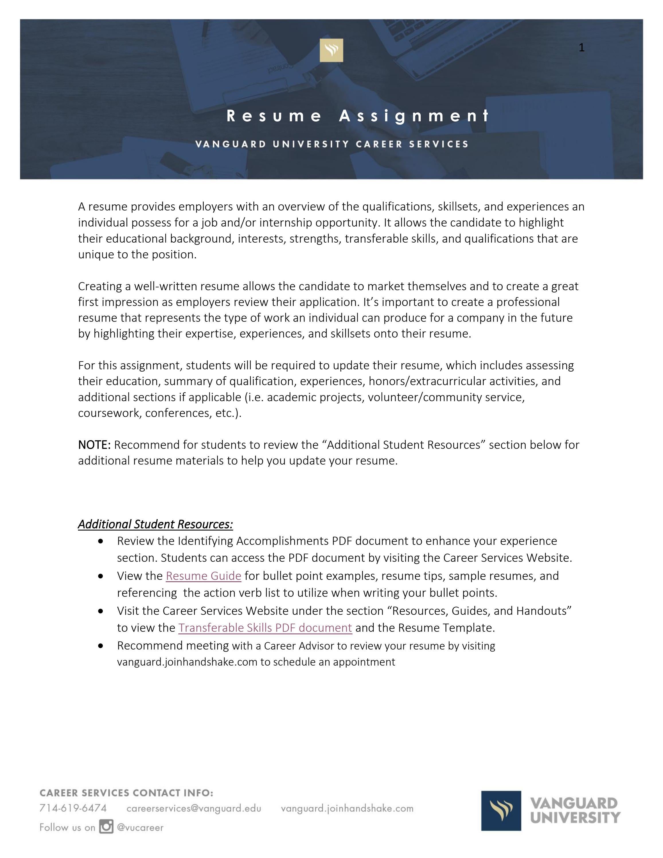 Resume Assignment by Vanguard University - Issuu