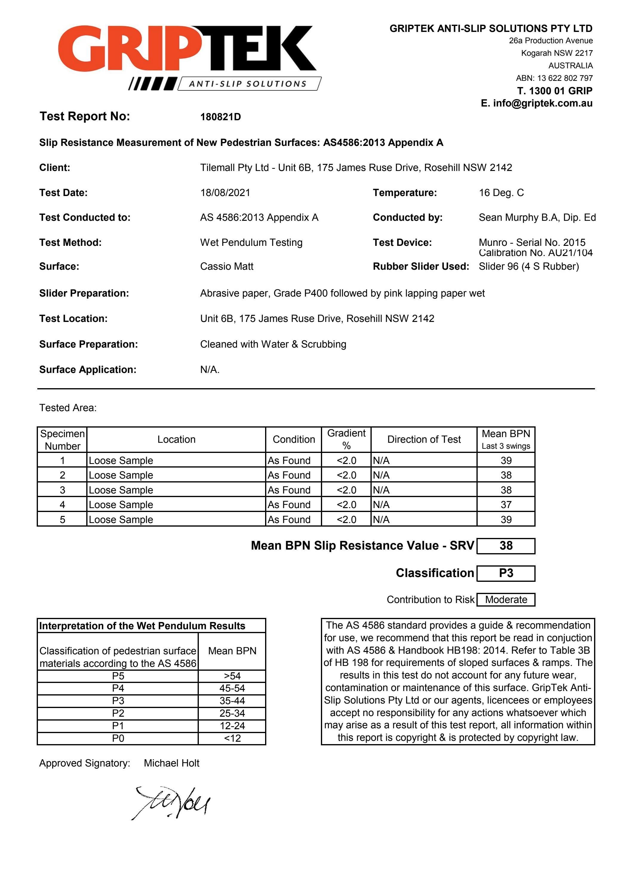 Tilemall Slip Resistance Certificate-Cassio Matt by Tilemall - Issuu