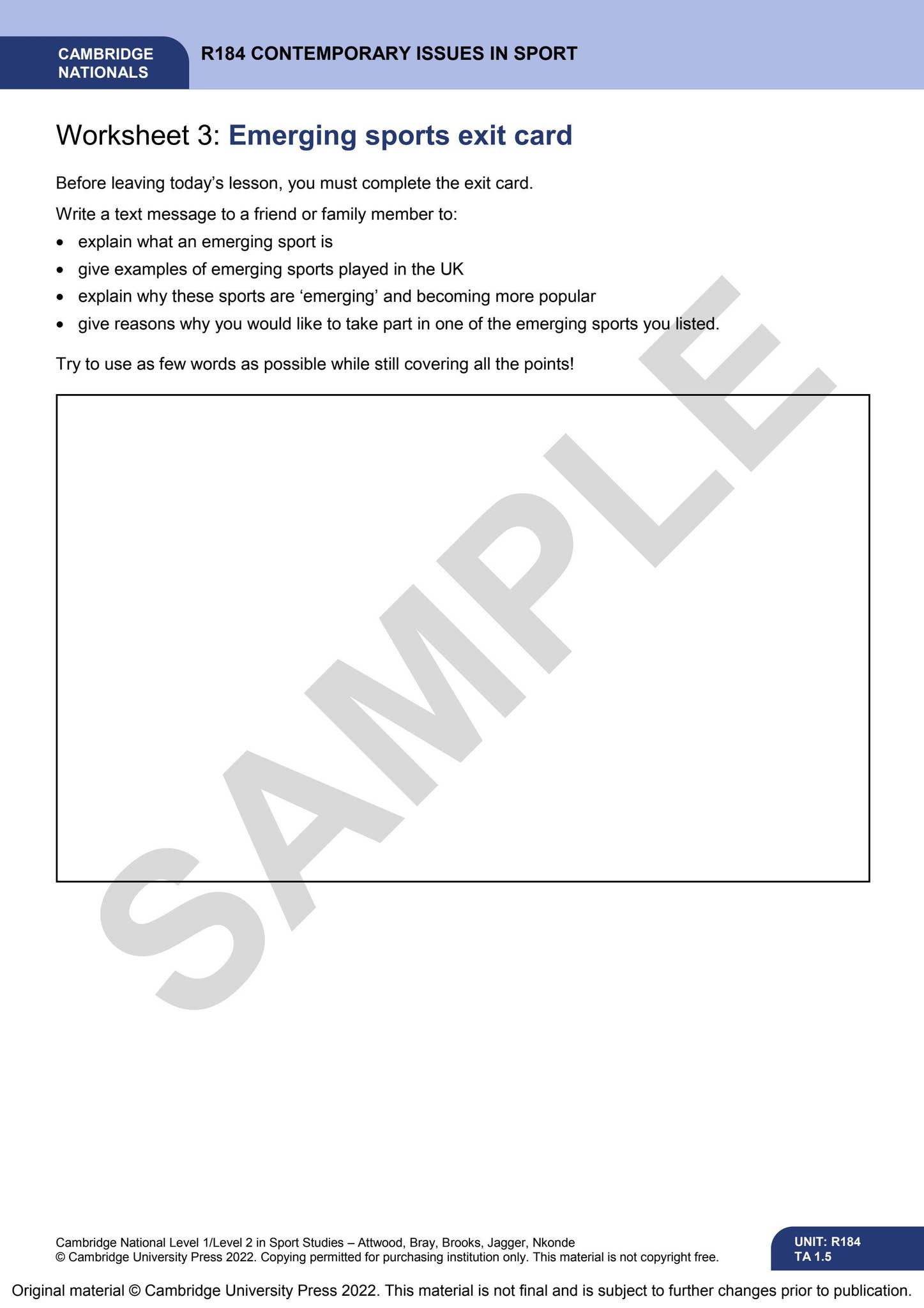 Cambridge Nationals Sport Studies Digital Teacher's Resource by ...