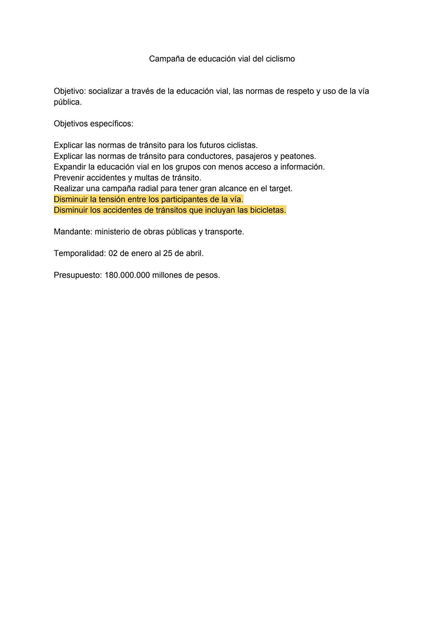 Campaña de educación vial del ciclismo [Borrador Extracto]. by Yapra ...