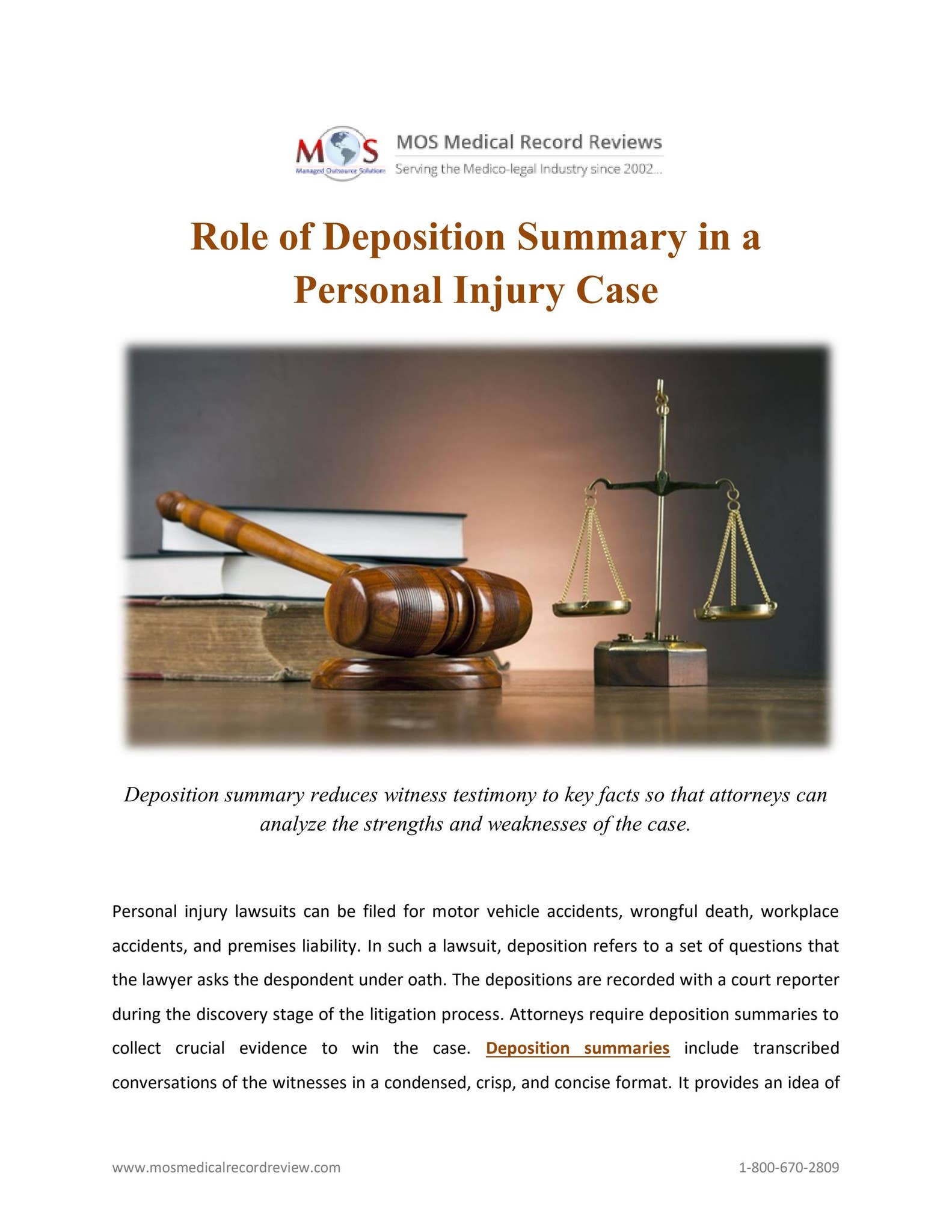 Role of Deposition Summary in a Personal Injury Case by MOS Medical ...