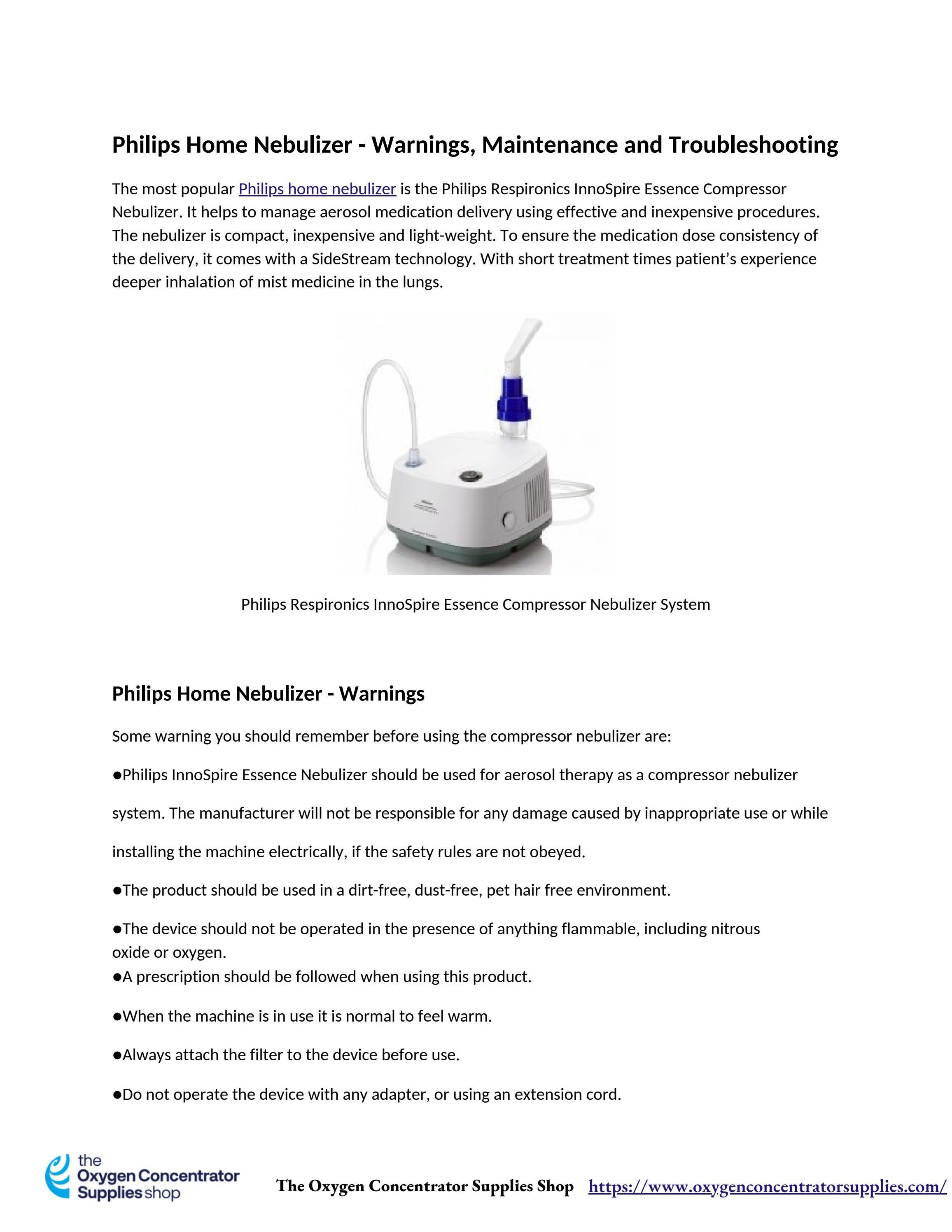 Philips Home Nebulizer - Warnings, Maintenance and Troubleshooting by ...