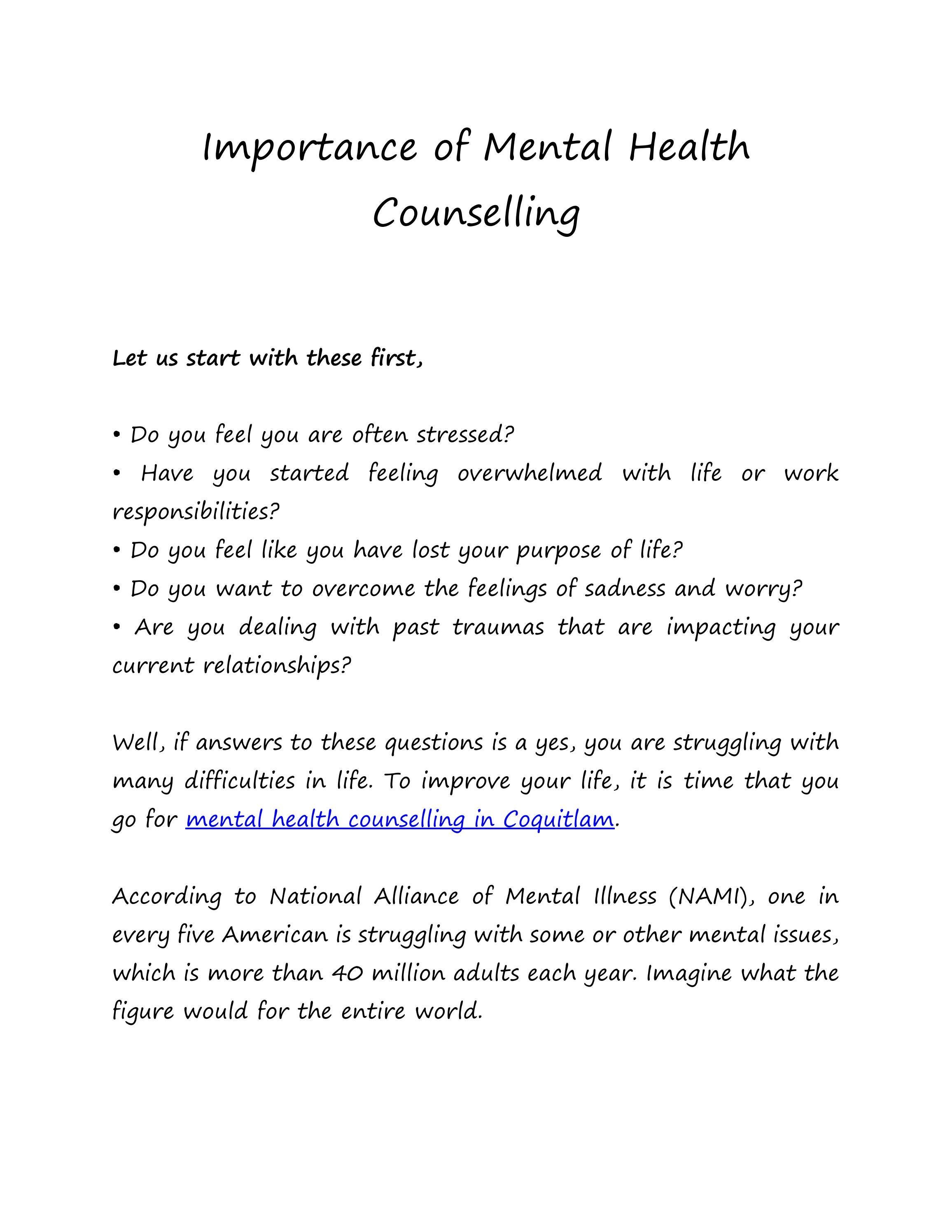 Importance Of Mental Health Counselling By Counselling Coquitlam Issuu importance-of-mental-health-counselling-by-counselling-coquitlam-issuu
