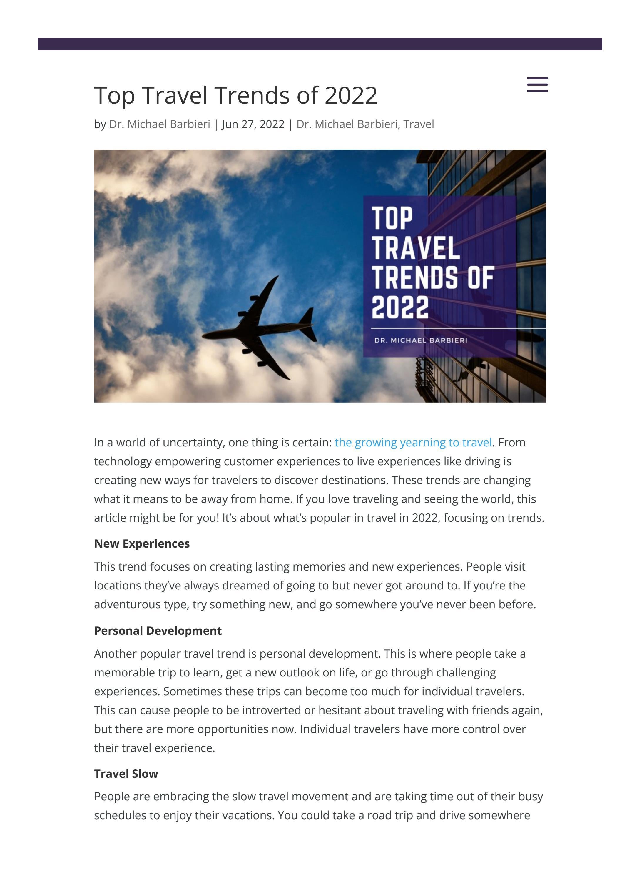 Top Travel Trends of 2022 by Michael Barbieri, PhD - Issuu