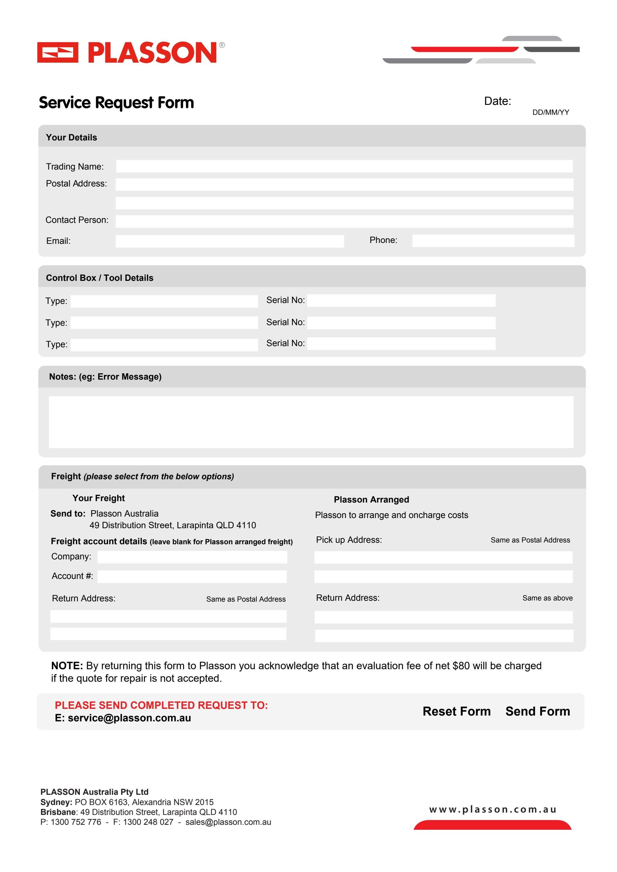PLASSON EF Control Box Service Form by PLASSON Australia - Issuu