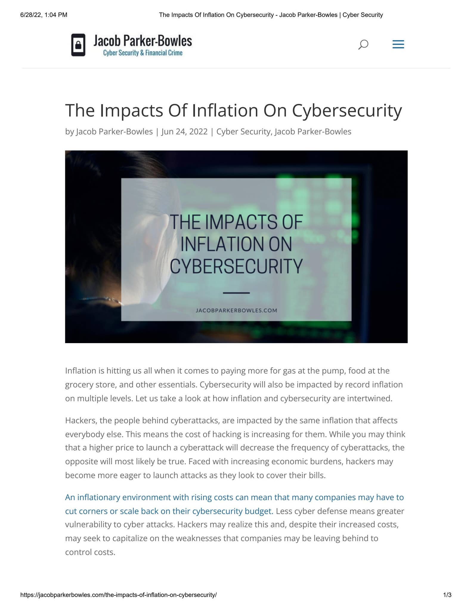 The Impact of Inflation on Cybersecurity by Jacob Parker-Bowles - Issuu
