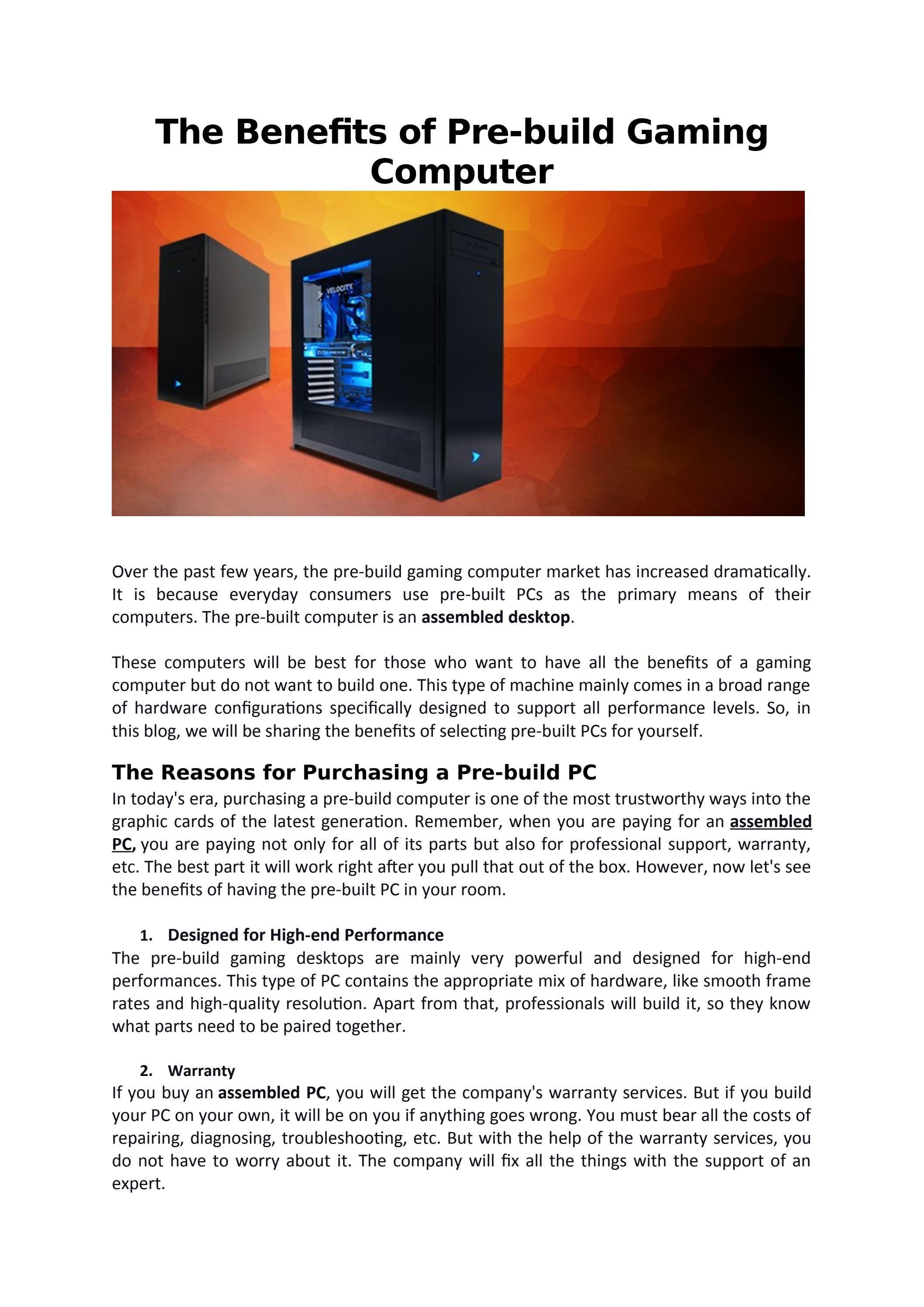 The Benefits of Pre-build Gaming Computer by Shantnu Singh - Issuu