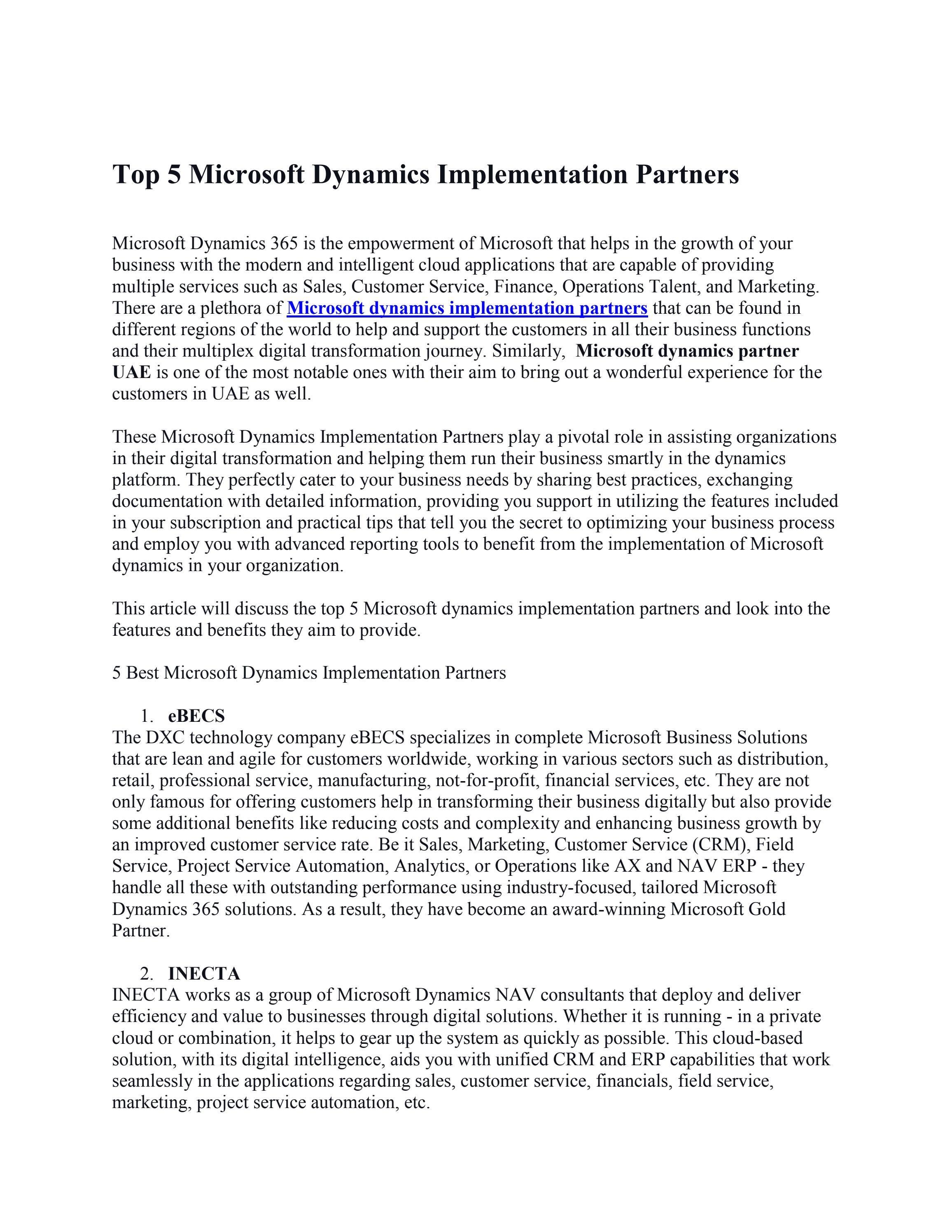 Top 5 Microsoft Dynamics Implementation Partners by SophiaLeeuae - Issuu