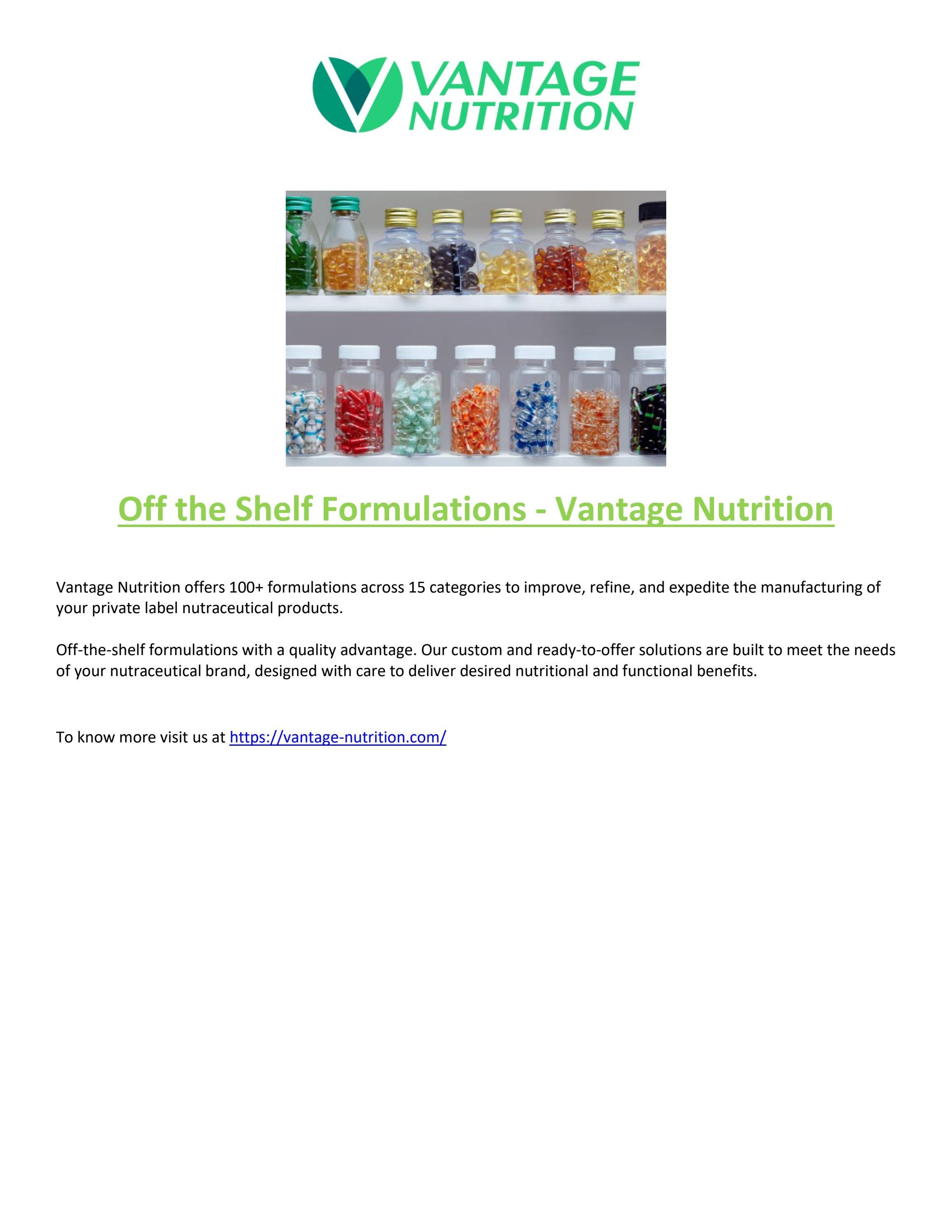 Off the Shelf Formulations - Vantage Nutrition by vantage nutrition - Issuu