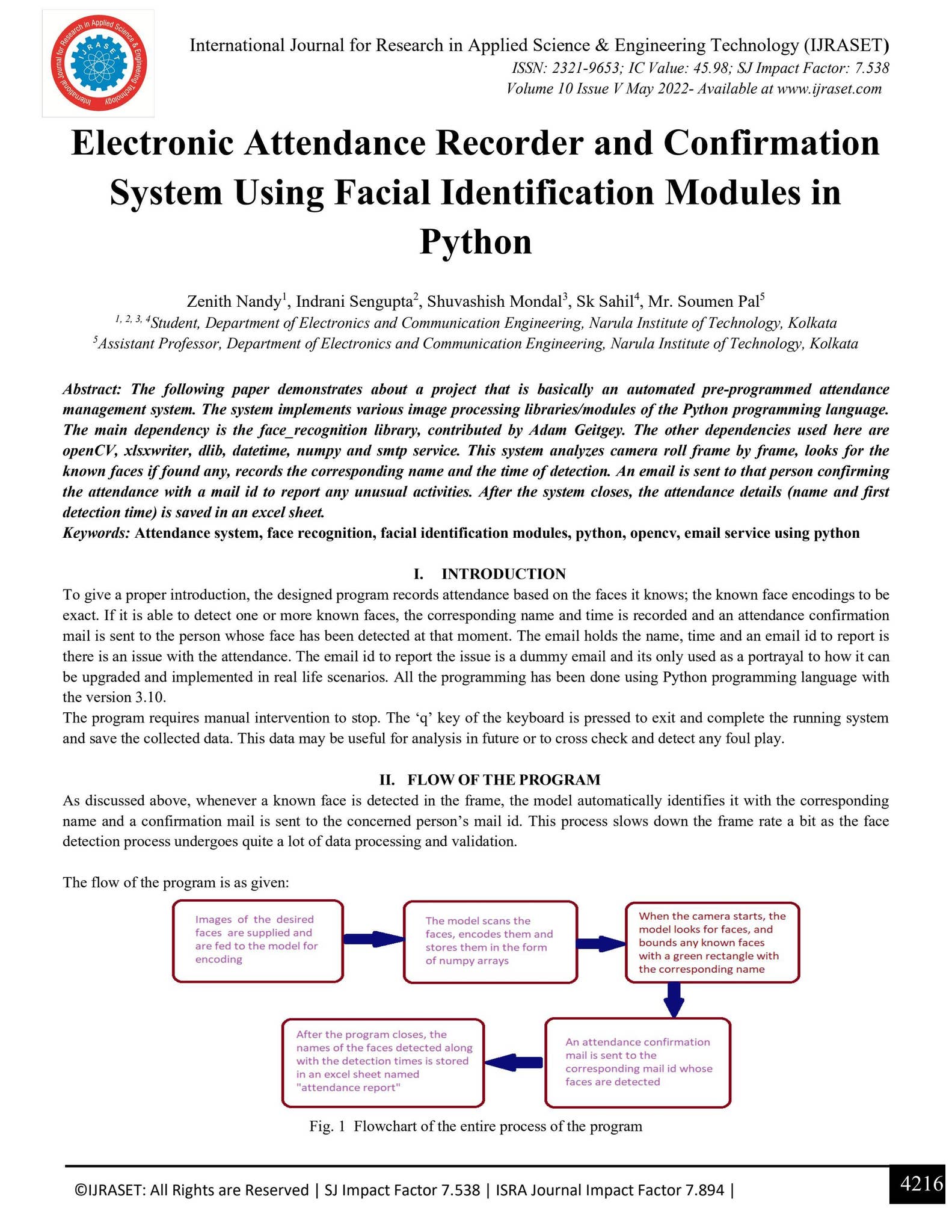 Electronic Attendance Recorder and Confirmation System Using Facial Identification Modules in ...