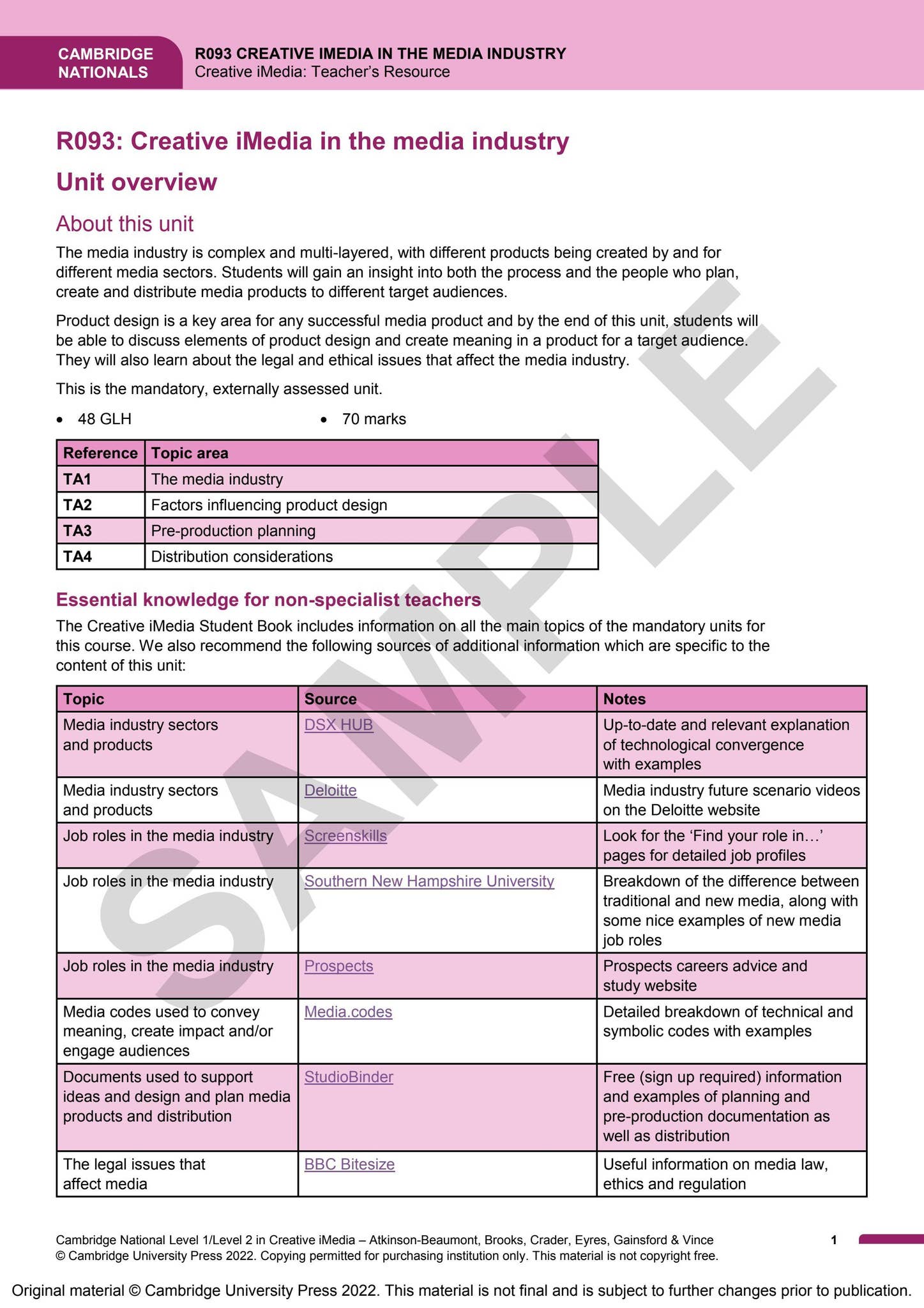 Cambridge Nationals Creative iMedia Teacher's Resource Sample by ...