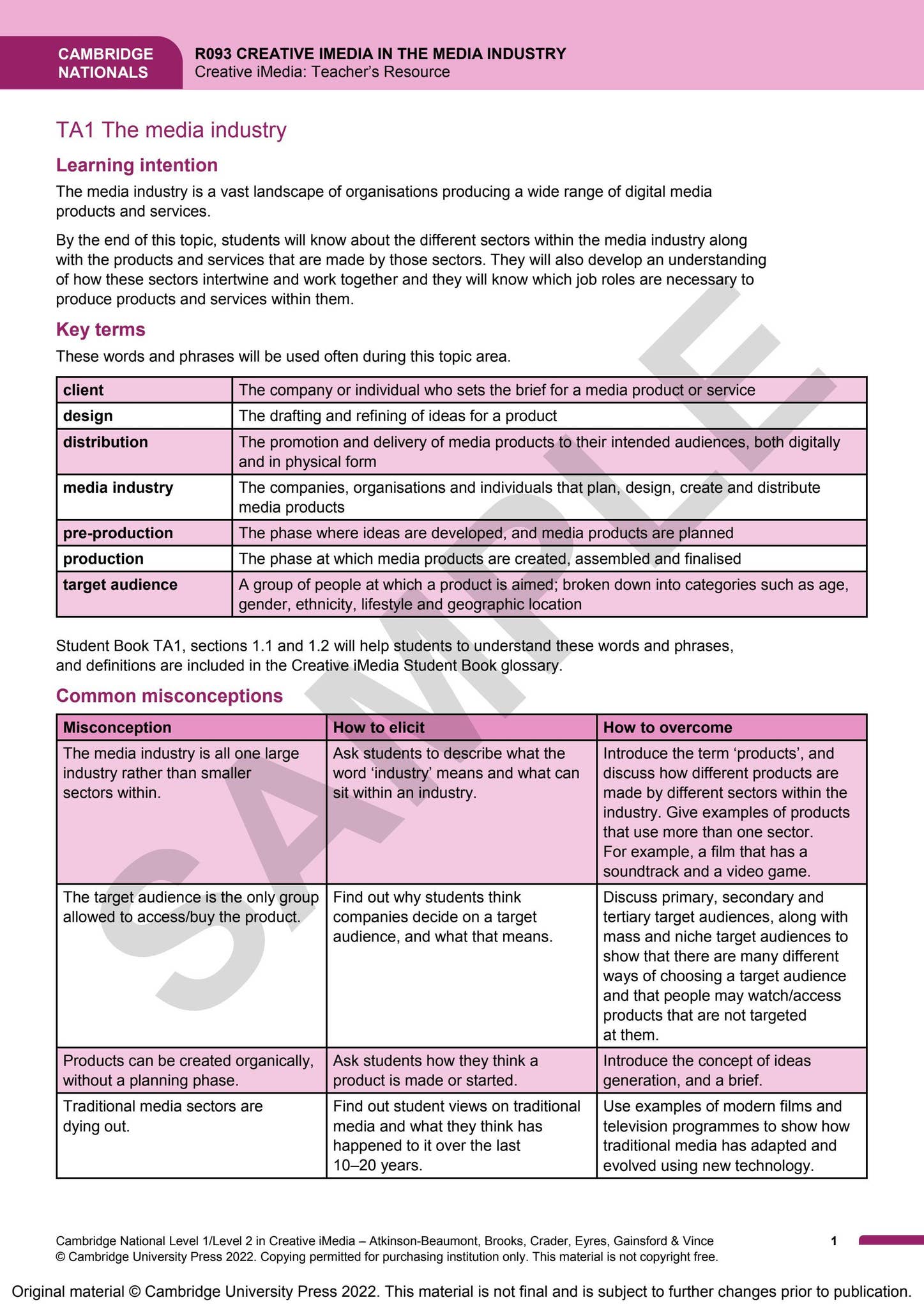 Cambridge Nationals Creative iMedia Teacher's Resource Sample by ...