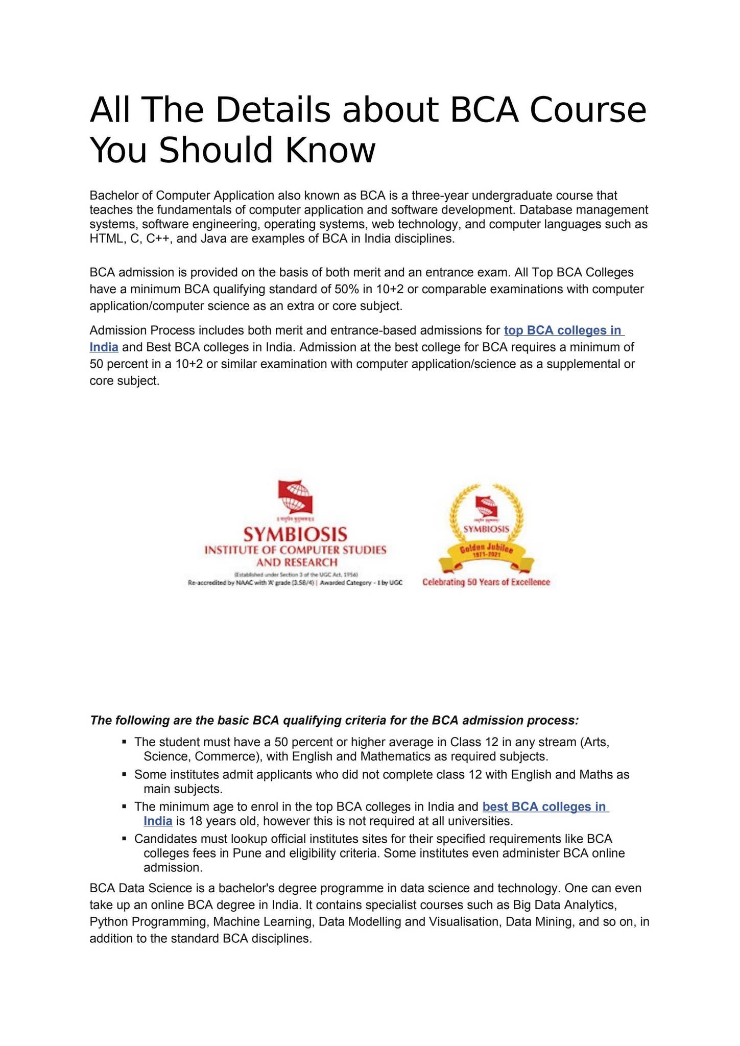 All The Details about BCA Course You Should Know by Symbiosis Institute ...