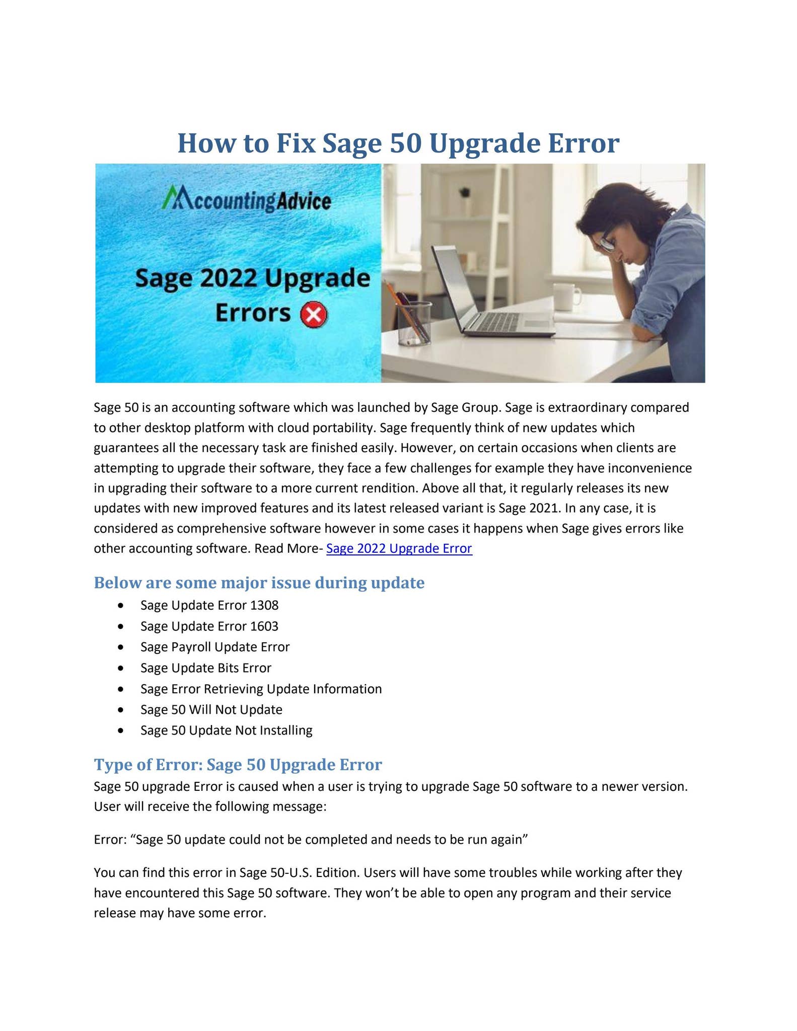 Fixed : Sage 2022 Upgrade Error by accounting advice - Issuu