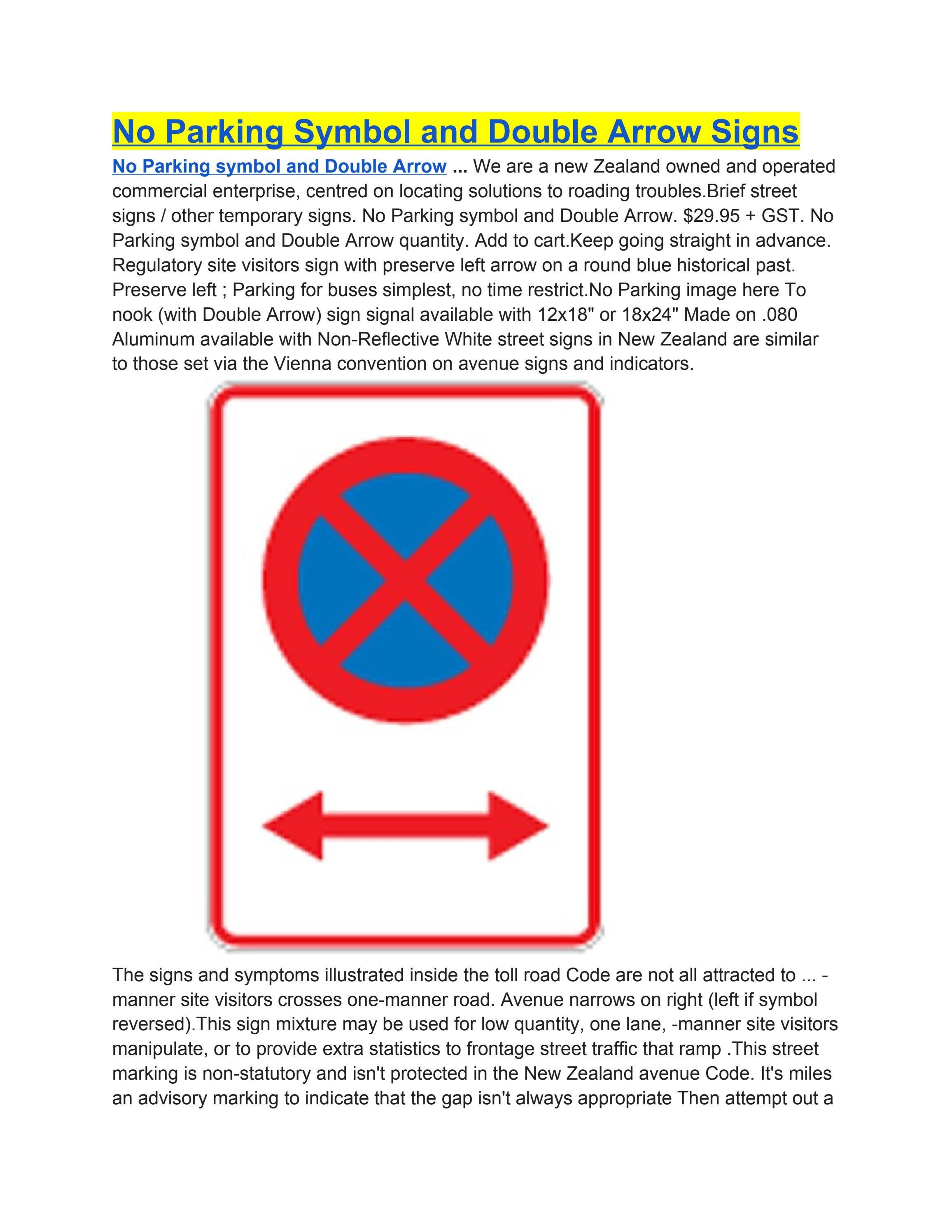 No Parking Symbol and Double Arrow Signs| restricted access sign by ...
