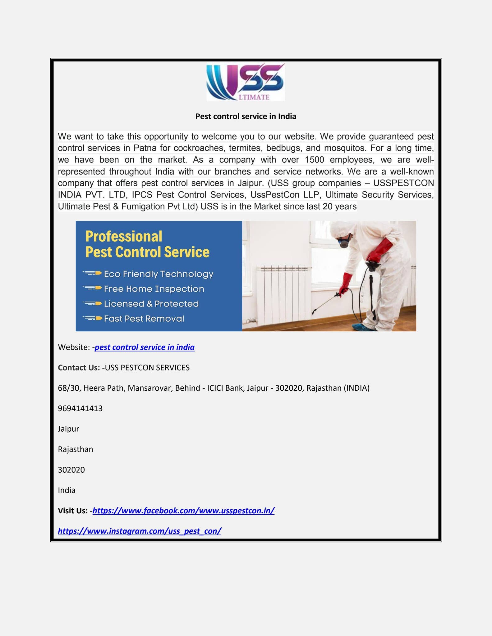 pest control service in india by Usspestcon Services Pvt Ltd - Issuu