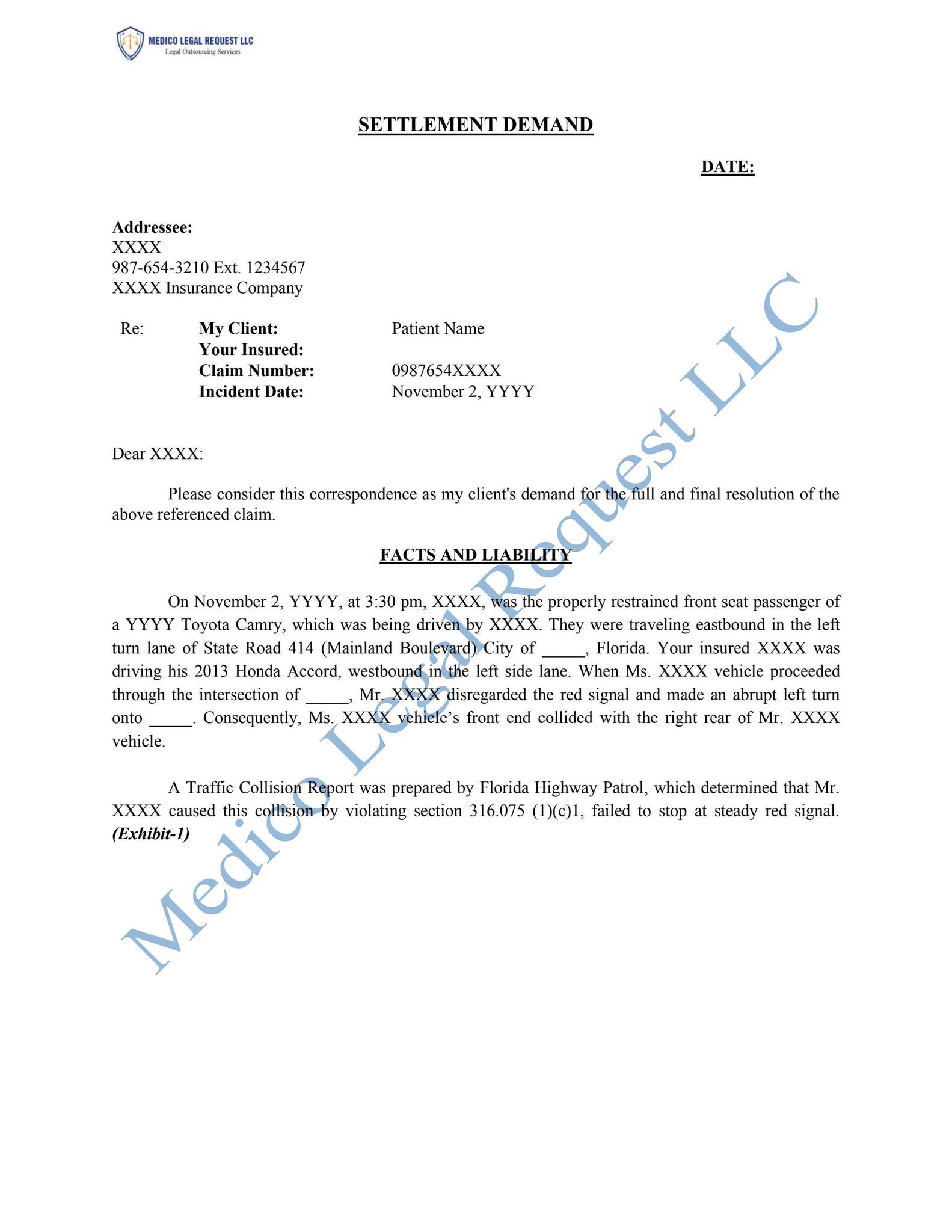 Settlement Demand Letter Sample-MVA | Medico Legal Request LLC by ...