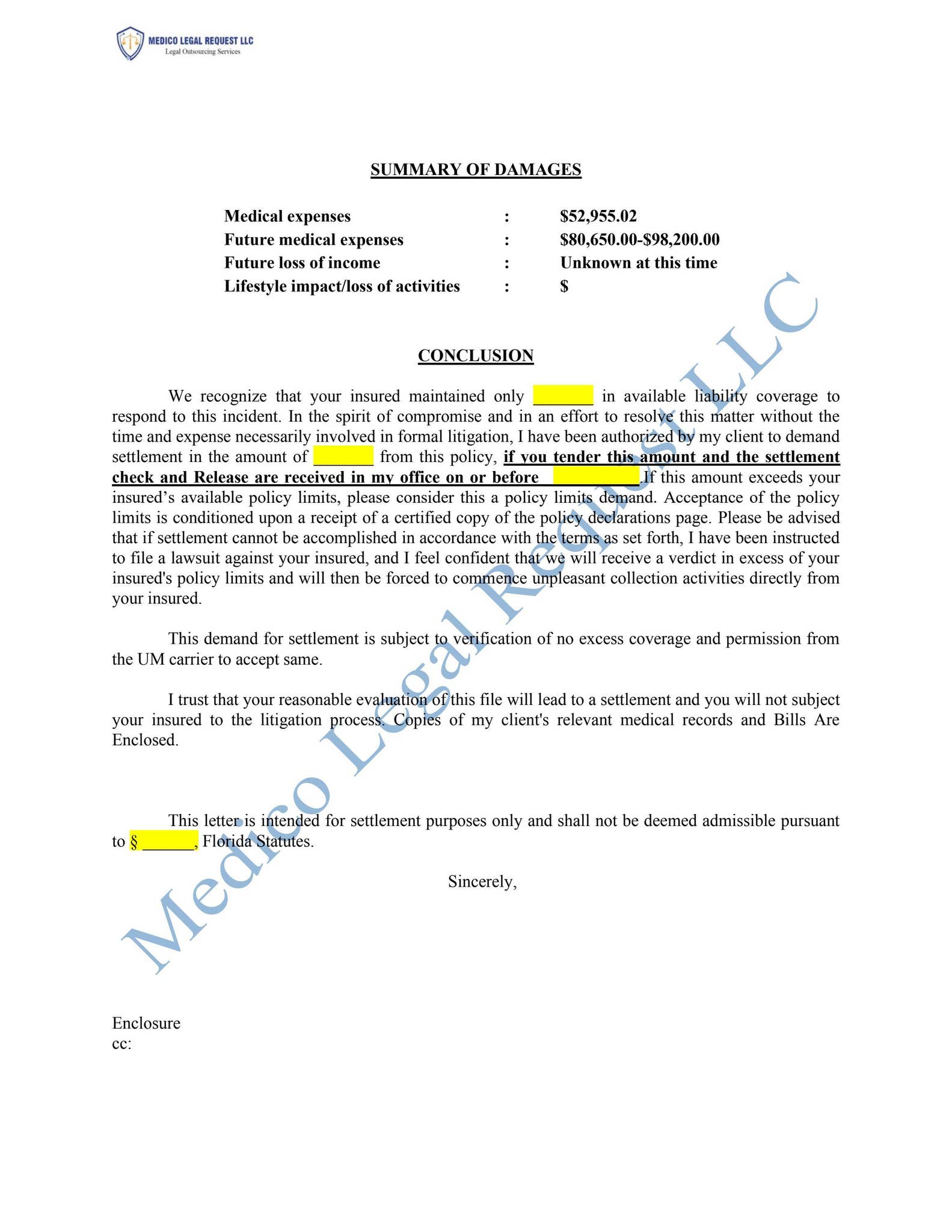 Settlement Demand Letter Sample-MVA | Medico Legal Request LLC by ...