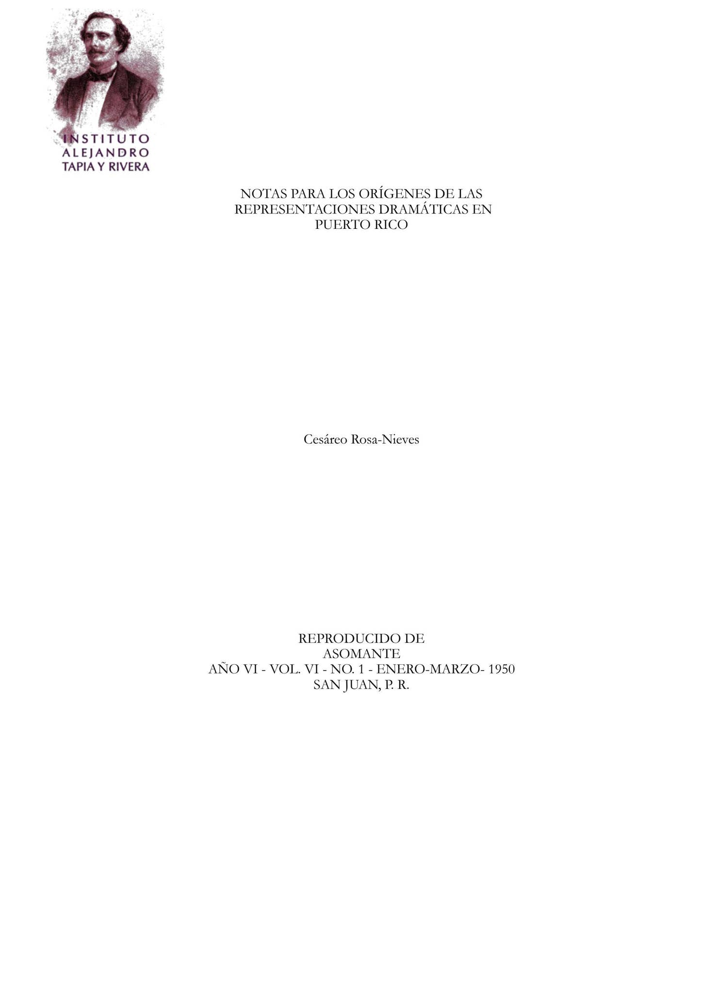 IATR: DOCUMENTOS: 1950: Notas para los orígenes... de Cesáreo Rosa ...