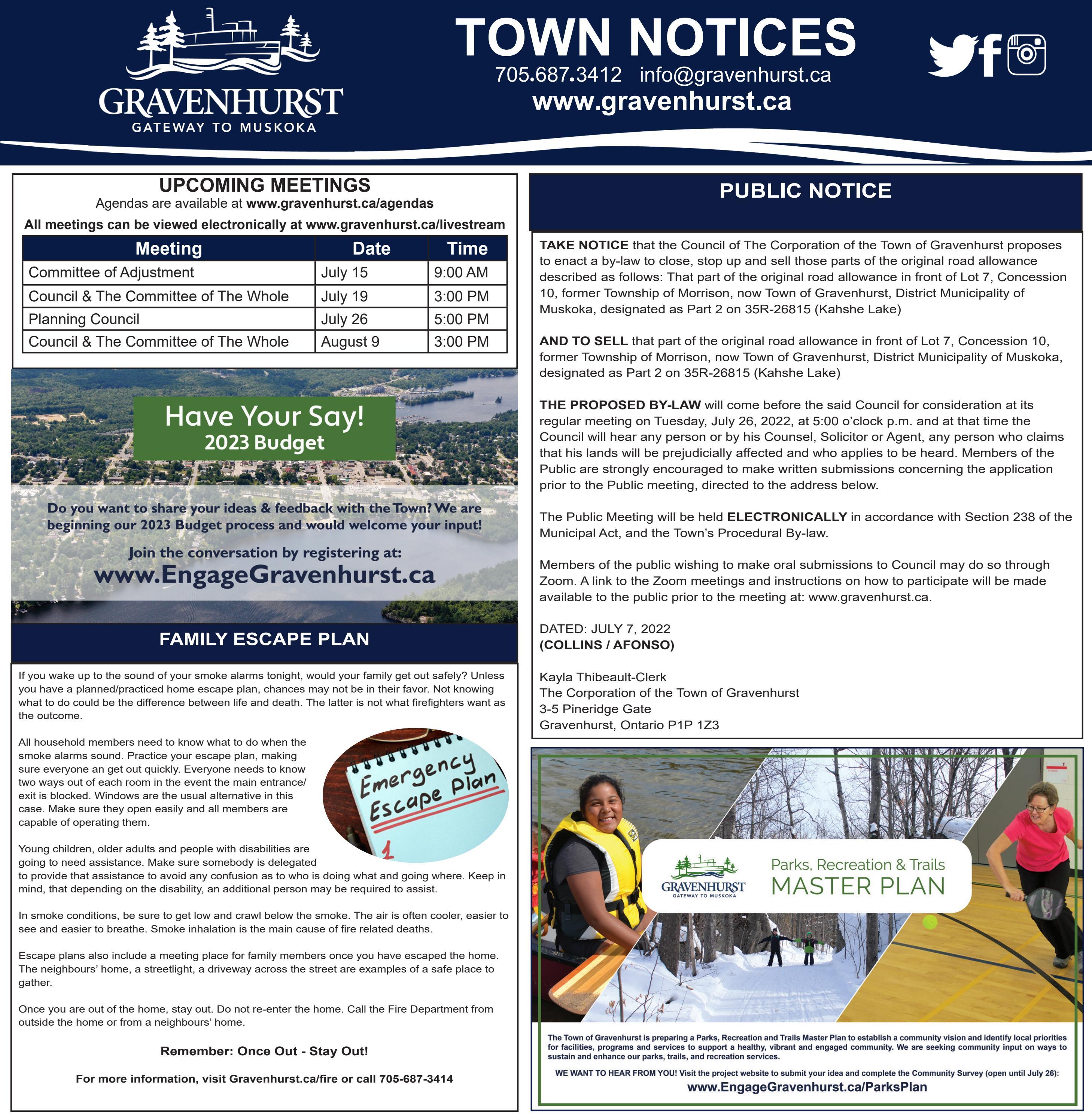 Gravenhurst Town Notices - July 14, 2022 by Town of Gravenhurst - Issuu