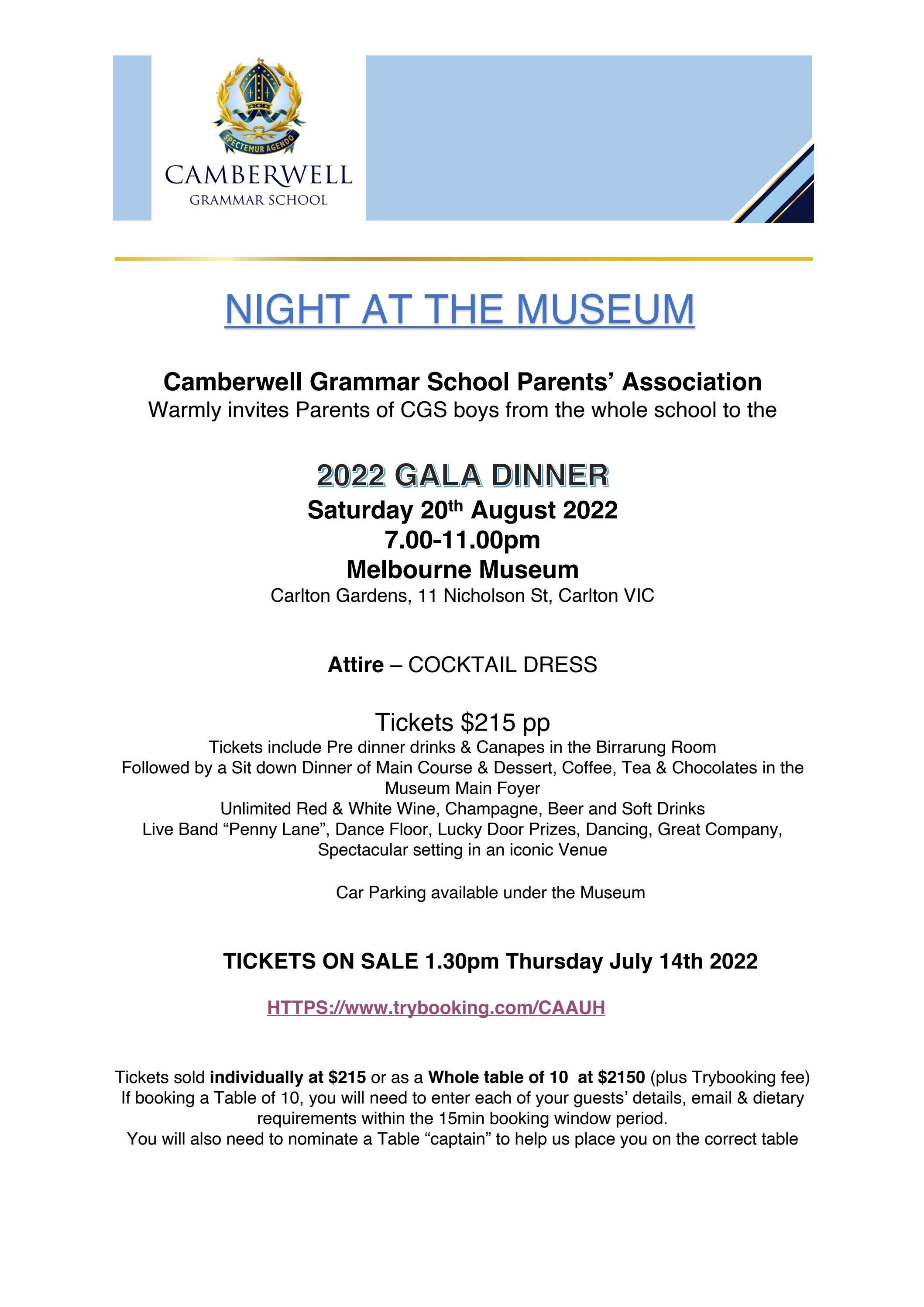 Parents' Association Gala Invitation 2022 by Camberwell Grammar School ...