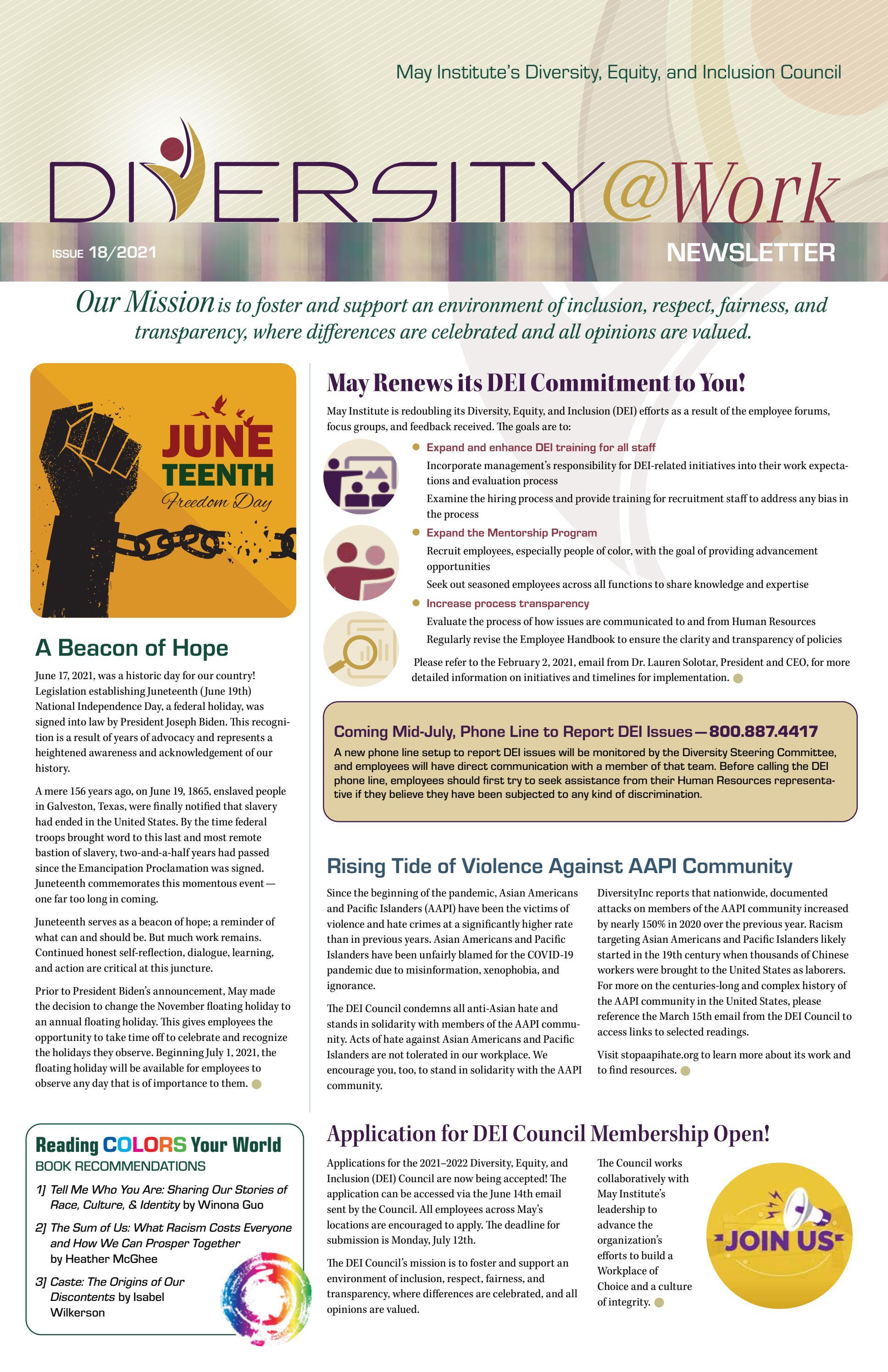 D@W (Diversity@Work) Newsletter, Issue 18 by May Institute - Issuu