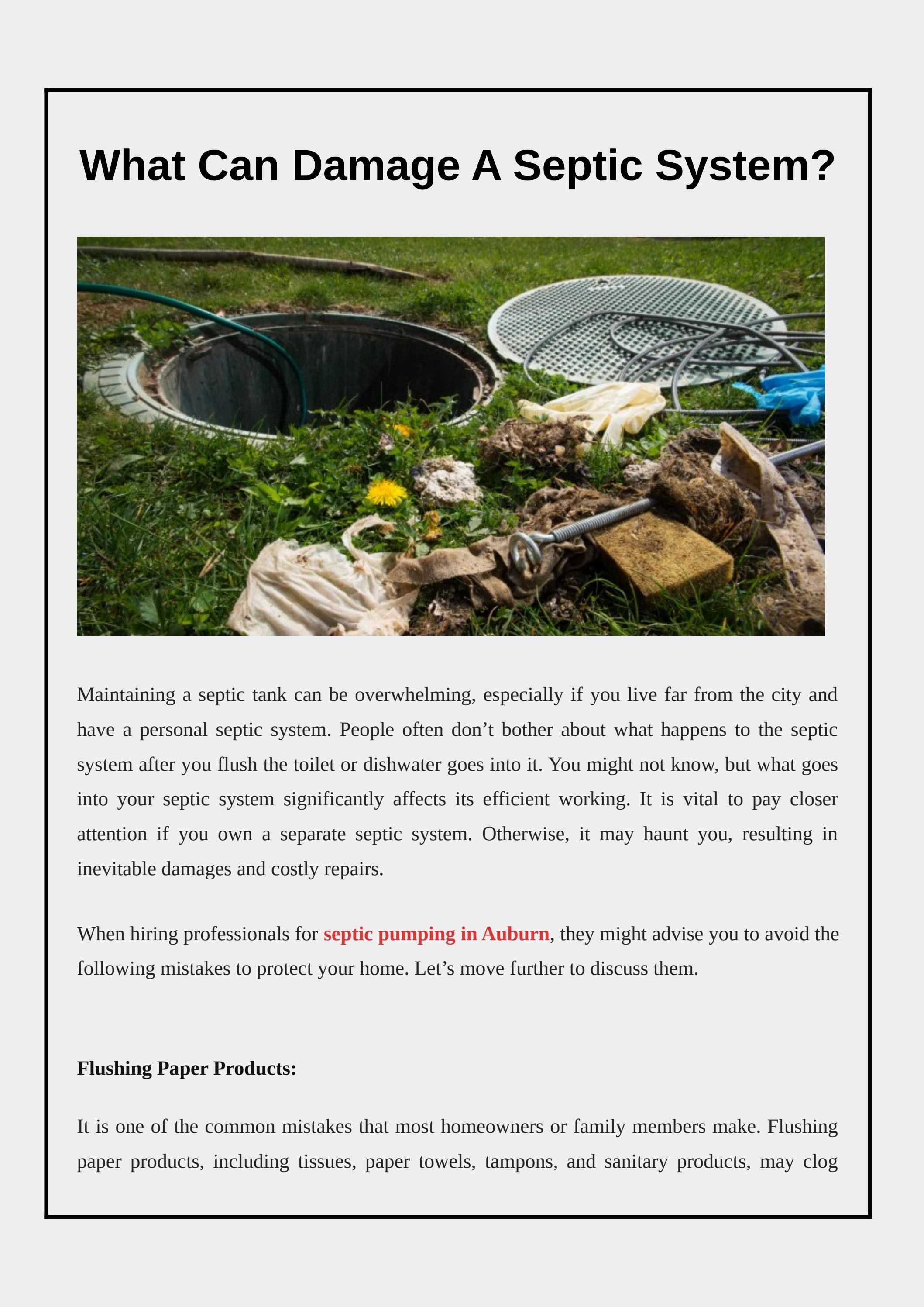 What Can Damage A Septic System? by Advanced Septic Service LLC - Issuu