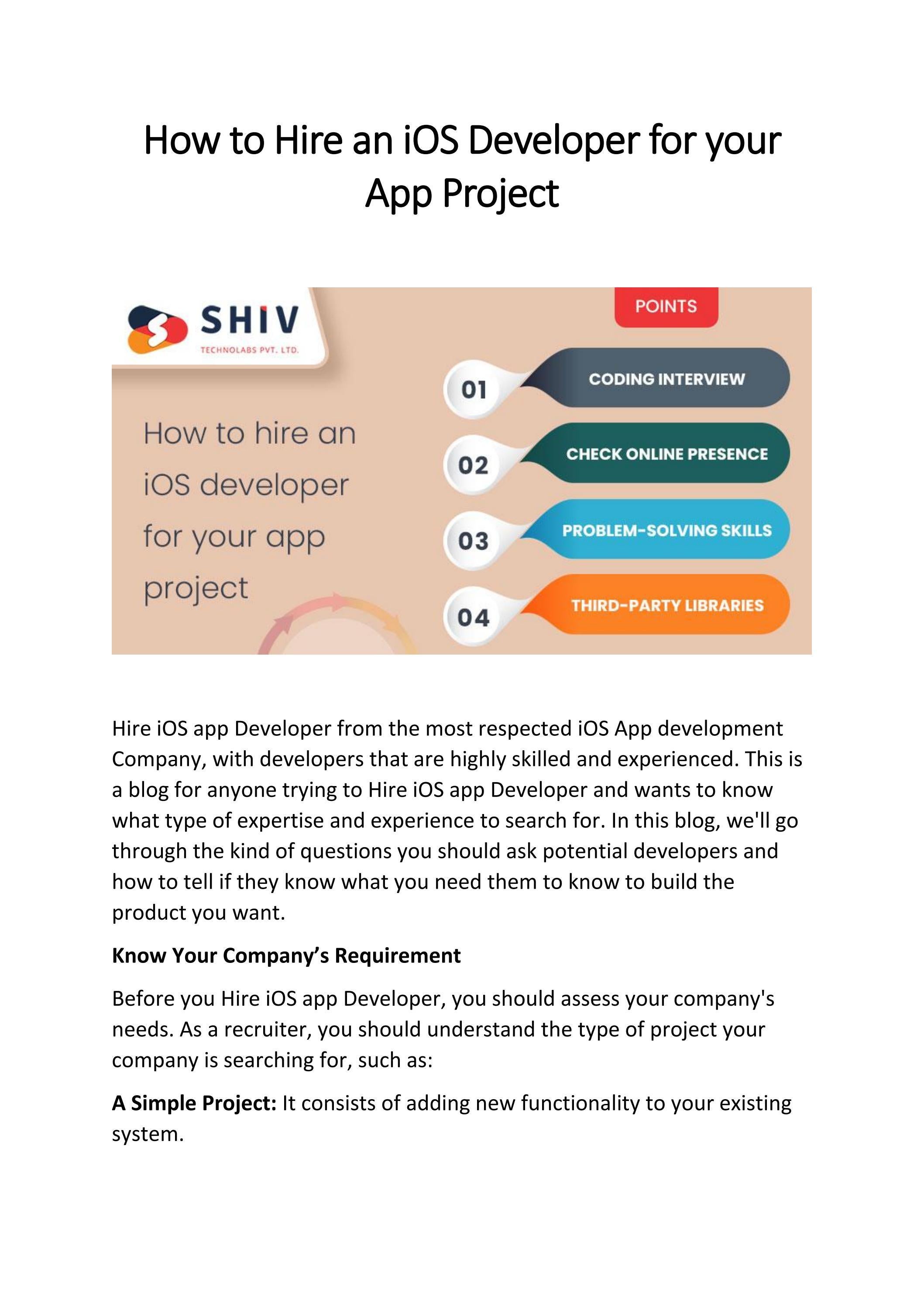 How to Hire an iOS Developer for your App Project by Shiv Technolabs ...