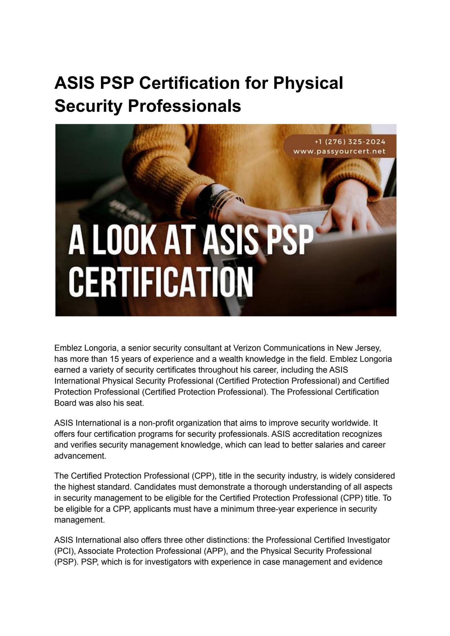 ASIS PSP Certification for Physical Security Professionals by Pass ...
