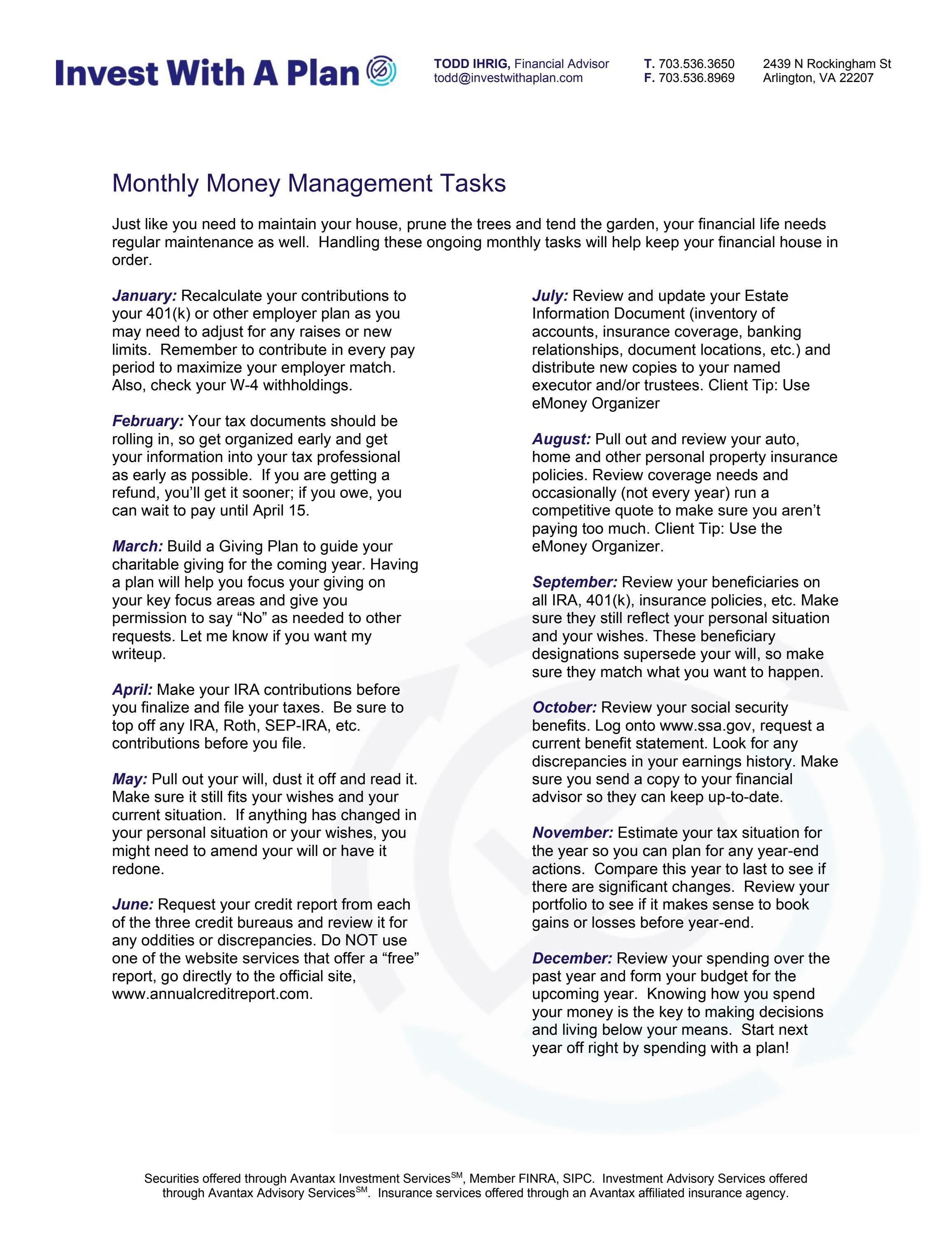 Monthly Money Management Tasks by arlcf - Issuu